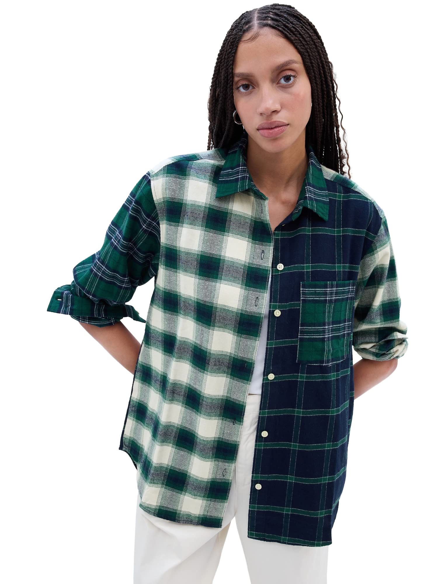 GAP womens Big Button Down Shirt, Mixed Plaid, Small US