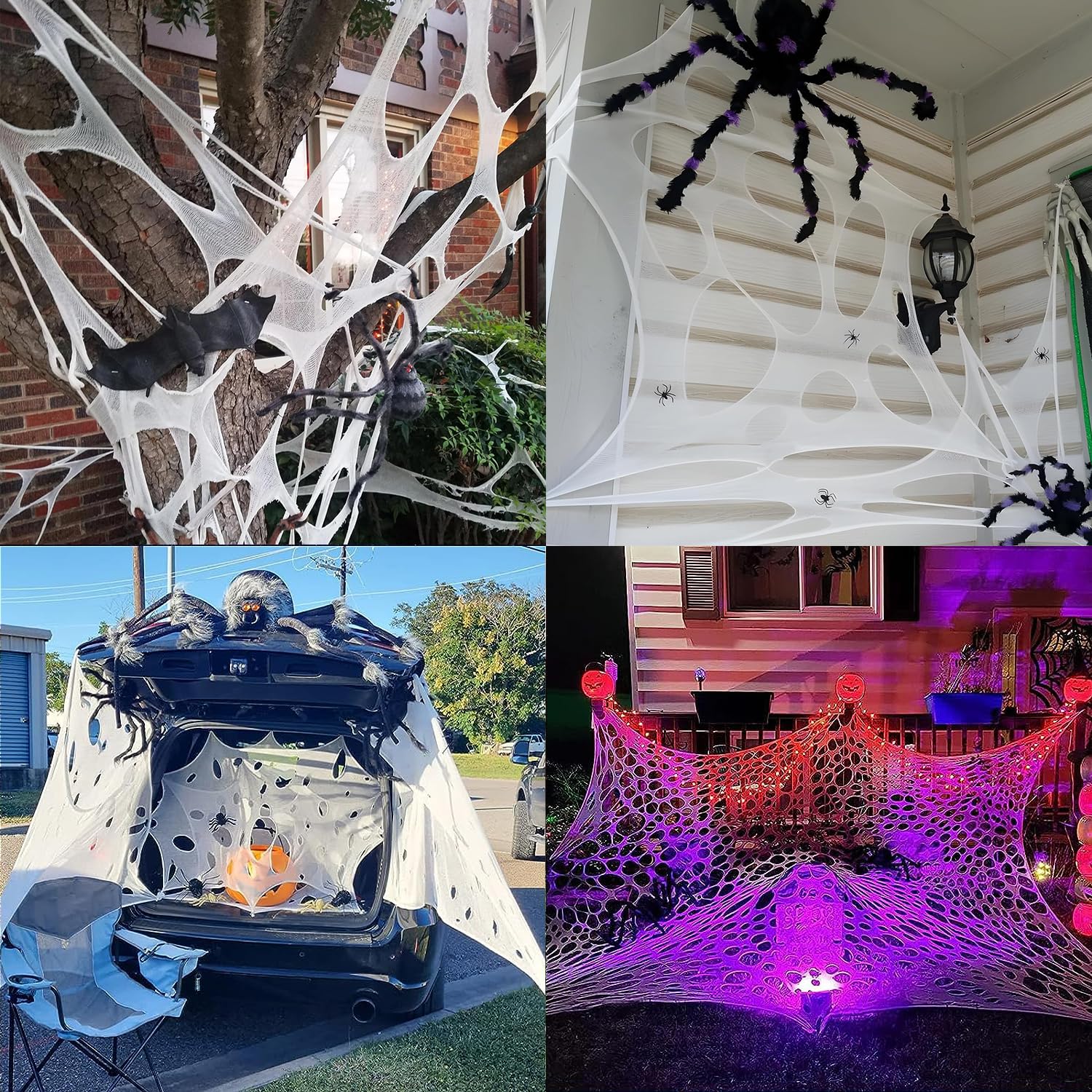 Giant Spider Web Halloween Decorations Outdoor, Stretchy 450 sqft Spooky Spider Web, Cut-Your-Own Flexible Spider Webbing for Halloween Party, Haunted House Outdoor Indoor