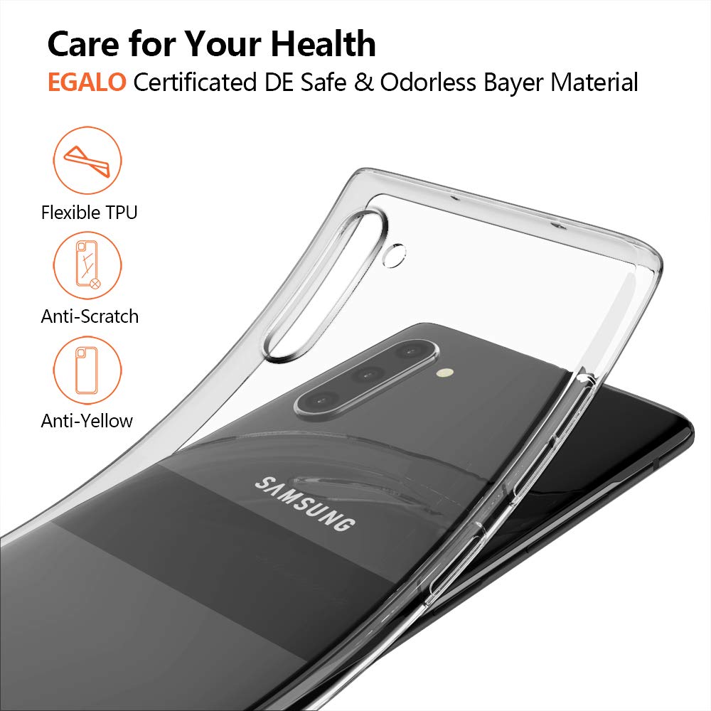for Galaxy Note 10 Clear Case,Slim Thin Soft Skin Silicone Flexible TPU Rubber Gel Lightweight Shockproof Anti-Scratch Protective Cases Cover for Samsung Galaxy Note 10,Crystal Clear