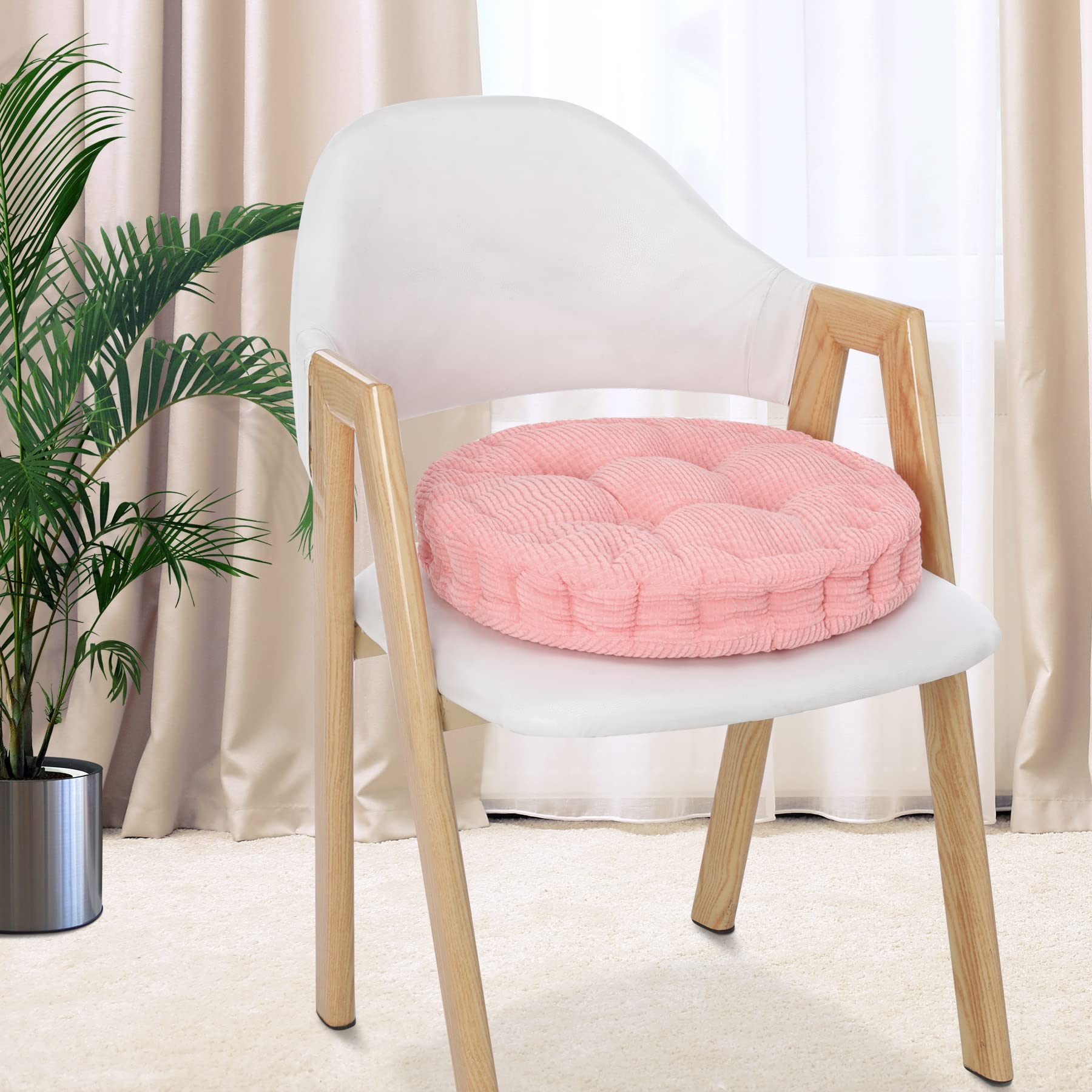 HomeMiYN Round Seat Cushions, EPE Foam Filled Indoor Chair Pad Cushions for Home, Office, Dining, Kitchen (Small (Pack of 2), Pink)