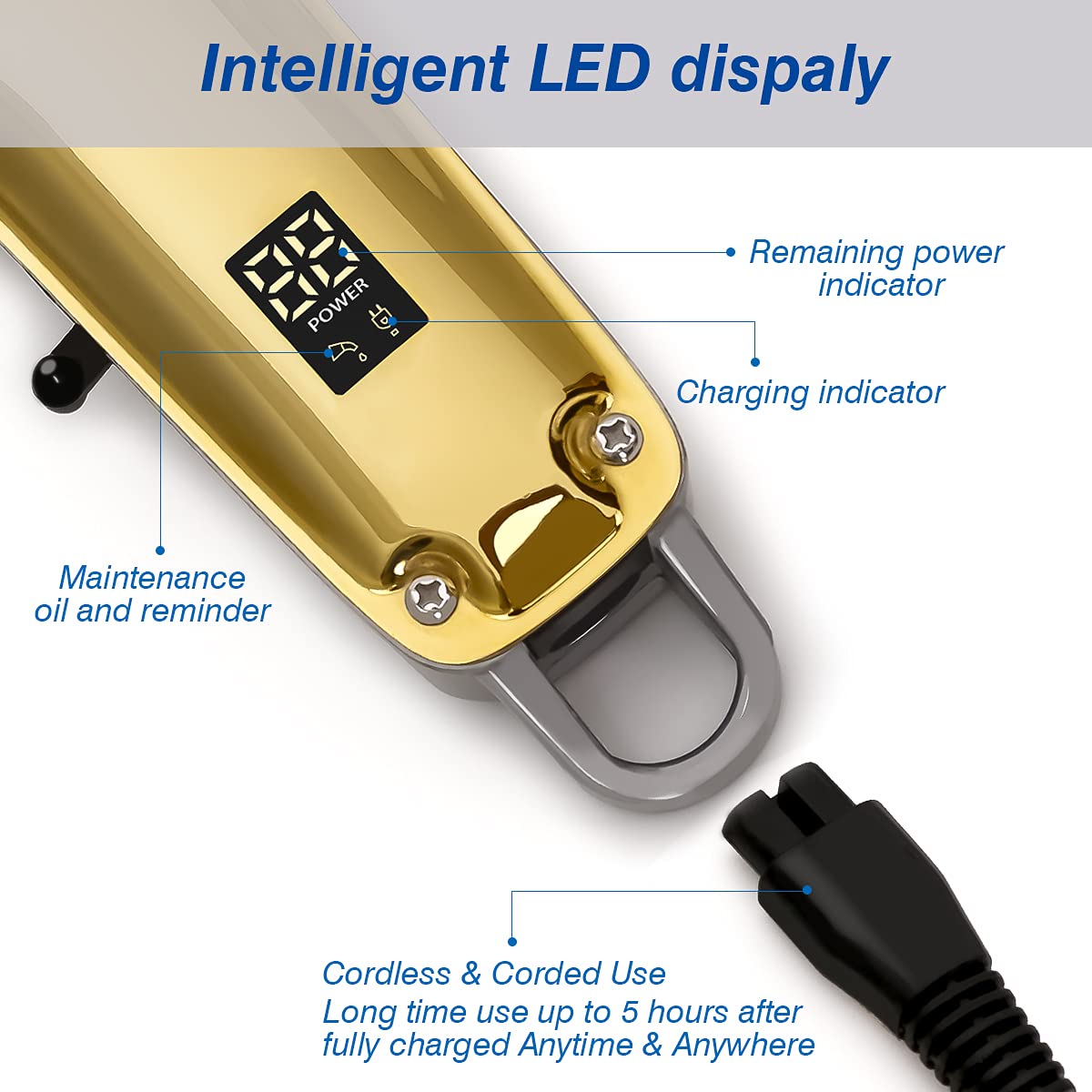 Hair Clippers for Men, Professional Barber Clippers Cordless Beard Trimmer Grooming Kit with LED Display USB Rechargeable, Upgraded Motor Powerful and Quiet