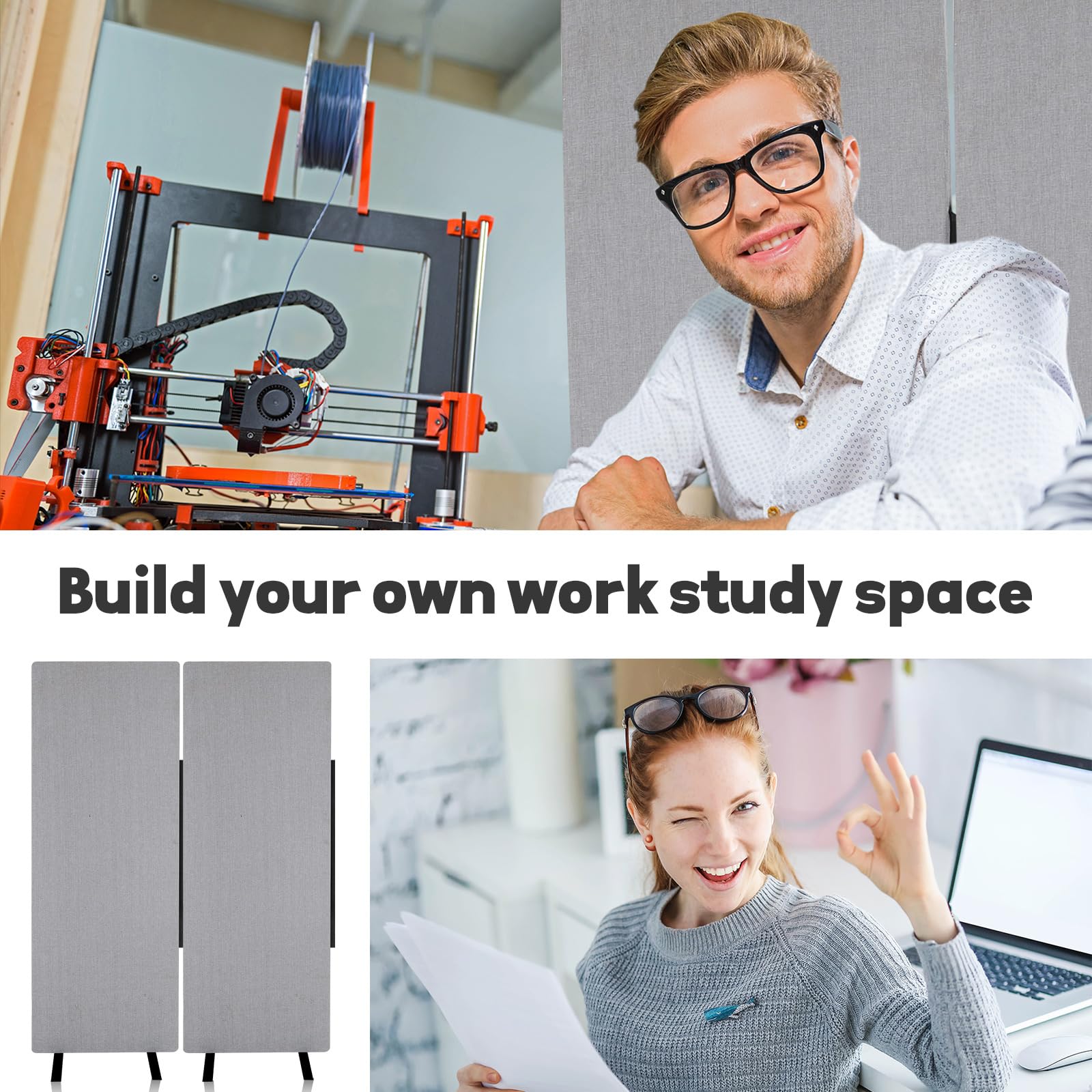 Frienda 4 Pcs Office Dividers Partition Wall Freestanding Privacy Panel 94.5 x 66 Inch Noise Divider Screen Acoustic Partition Soundproof Cubicle Wall 4 Zip Together Panels for Classroom, Grey