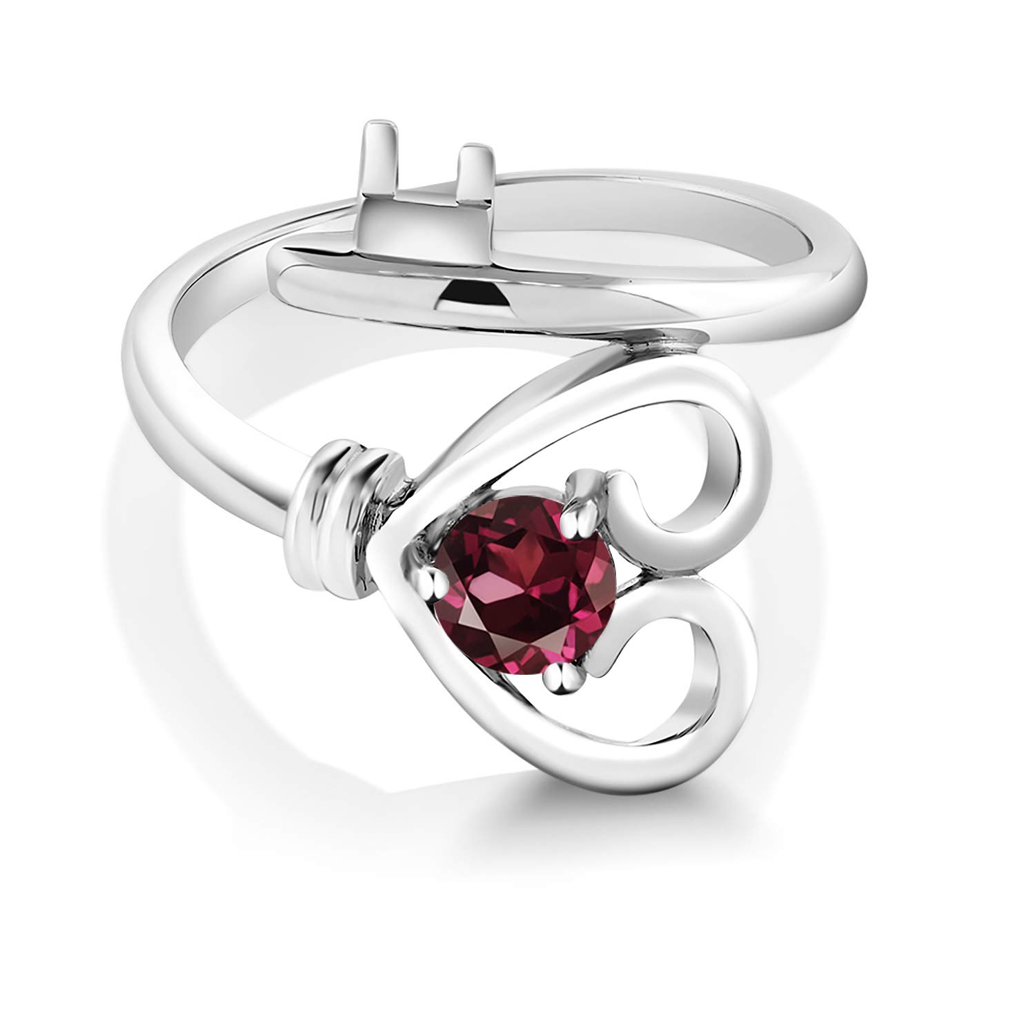 Gem Stone King 925 Sterling Silver Red Rhodolite Garnet Women Heart Key Ring (0.60 Cttw, Gemstone Birthstone, Available In Size 5, 6, 7, 8, 9)