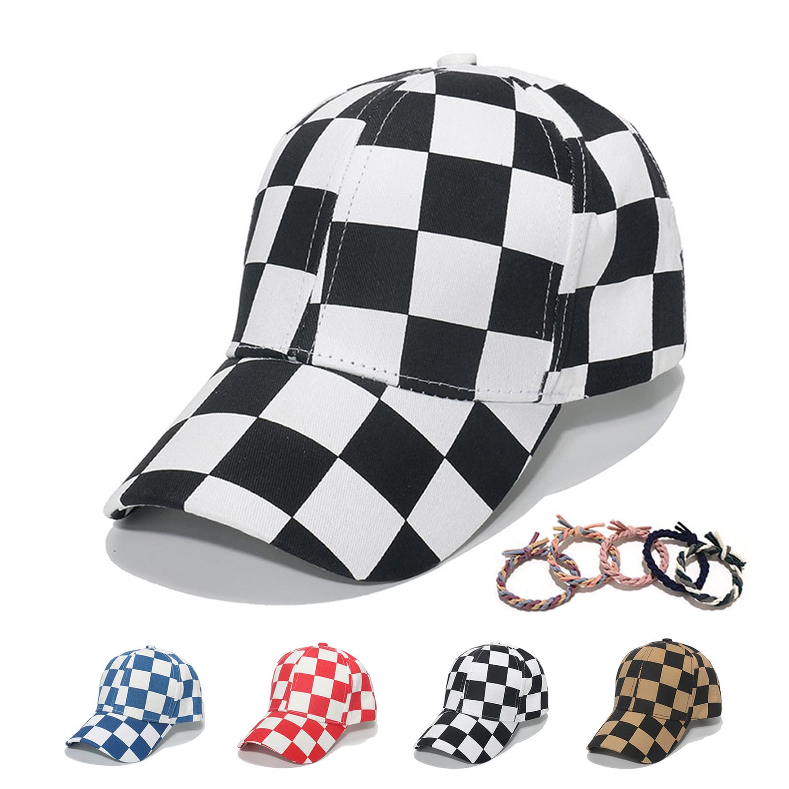 HAOOIE Unisex Checkered Print Baseball Cap Cotton Retro Dad Hat for Men Women Outdoor Sun Hats (Blue)