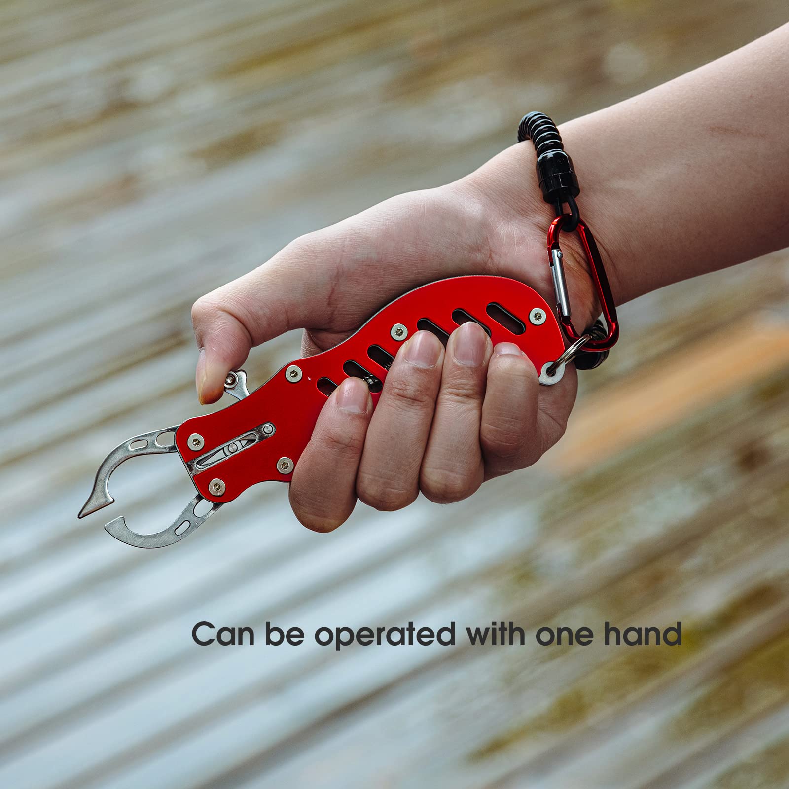 Goture Fishing Lip Gripper Aluminum Multifunction Fish Mouth Grabber Hook Remover with Lanyard Fishing Tackle Tool