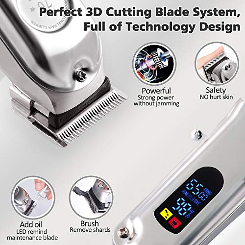 Hair Clippers for Men Professional Rechargeable Cordless Hair Trimmer Cutting Kit with Titanium Ceramic Blade 4 Grooming Combs 2500mAh Lithium Ion LED Display Haircut Kit