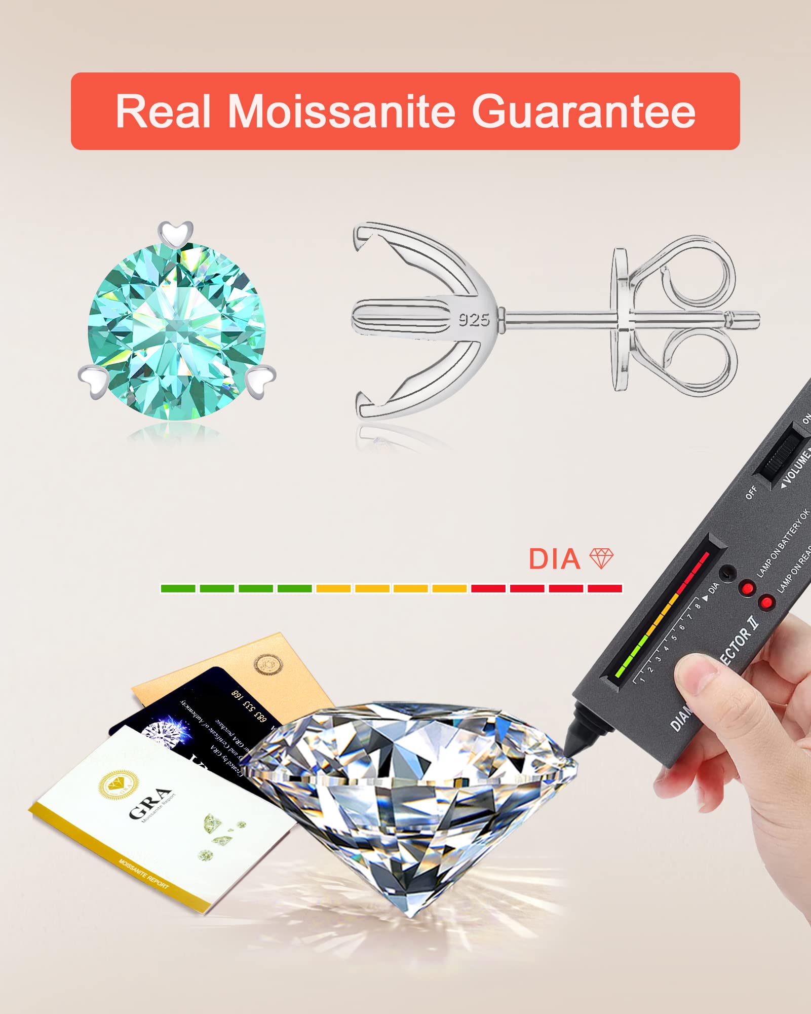 Howoo Moissanite Earrings for Women Men White Gold Plated Sterling Silver Stud Earrings Moissanite Diamond Gifts for Her
