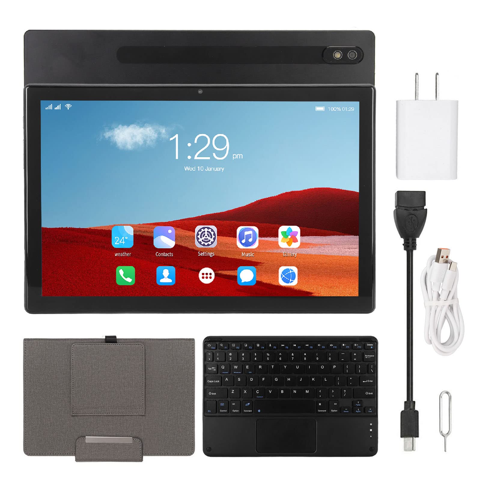 GLOGLOW Tablet PC, Night Reading Mode 10.1 Inch 2 in 1 Tablet 8GB RAM 256GB ROM 5G WiFi for Travel for Students (US Plug)