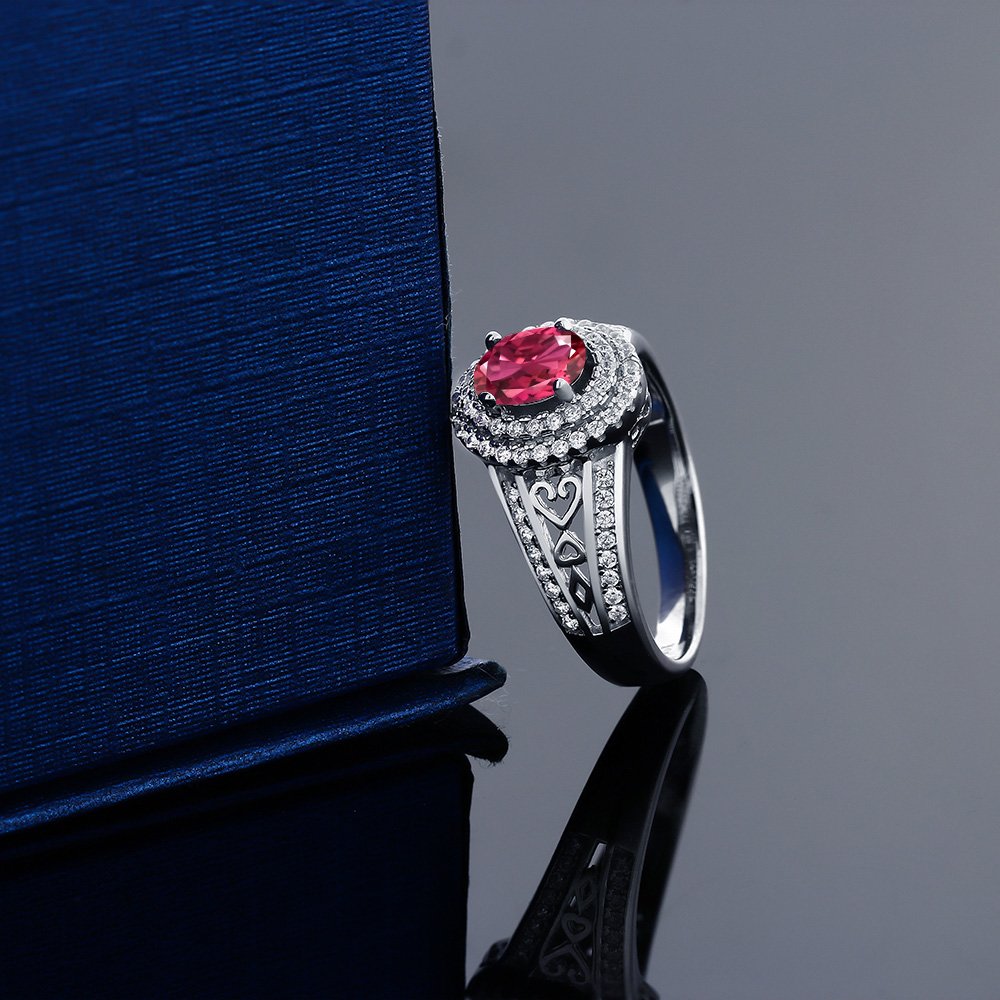 Gem Stone King 1.24 Cttw Pink Tourmaline Engagement Ring For Women In 925 Sterling Silver | Oval 6X4MM | Available In Size 5,6,7,8,9