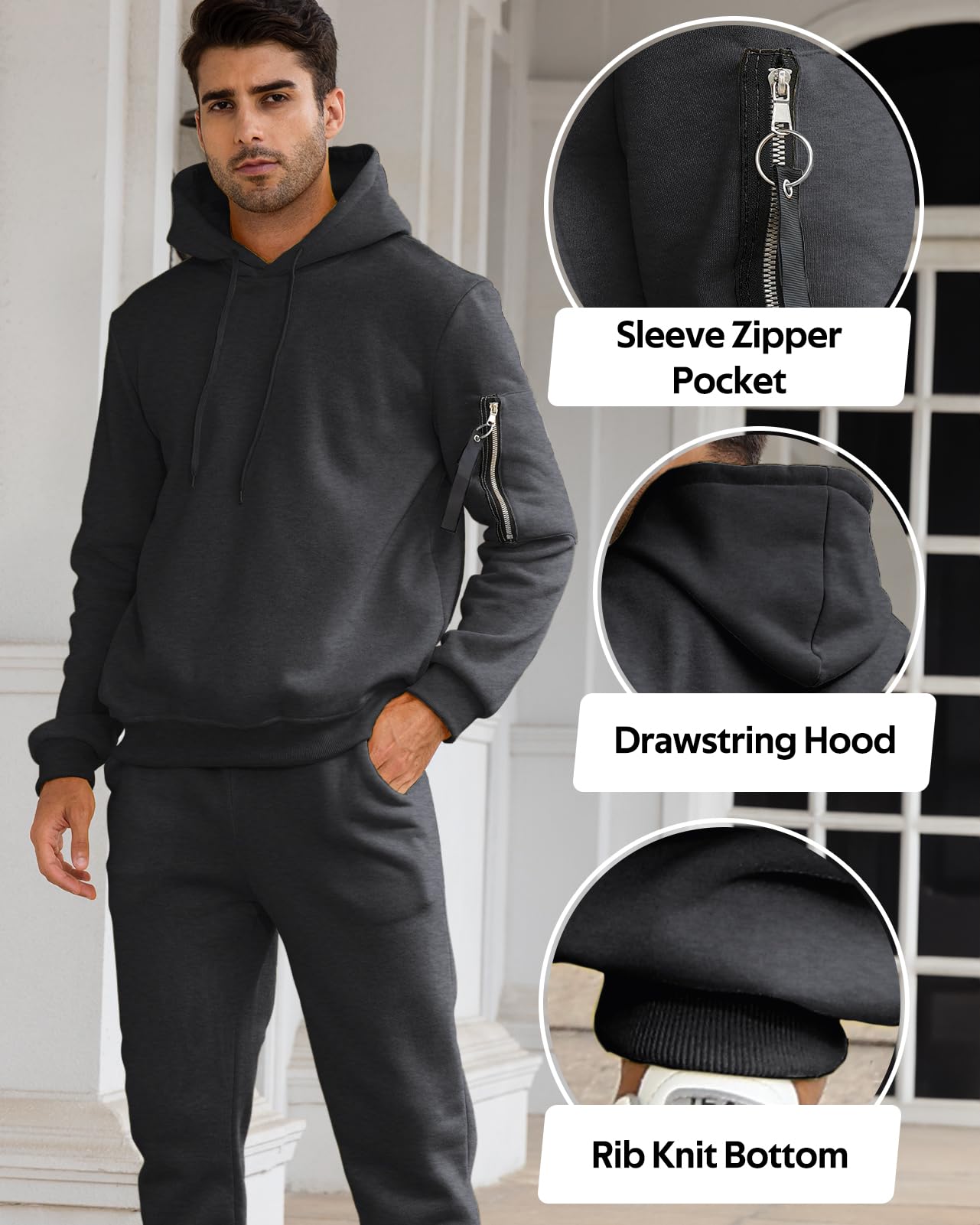 Hakjay Mens Sweatsuits Sets, Track Suits Men Set, Jogging Suits with Zipper Pockets