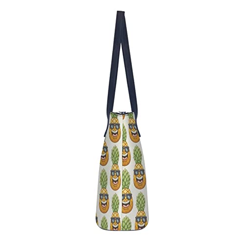 Happy Pineapple Women's Tote Bag PU Leather Shoulder Bag Handbags Purse For Work Shopping Travel
