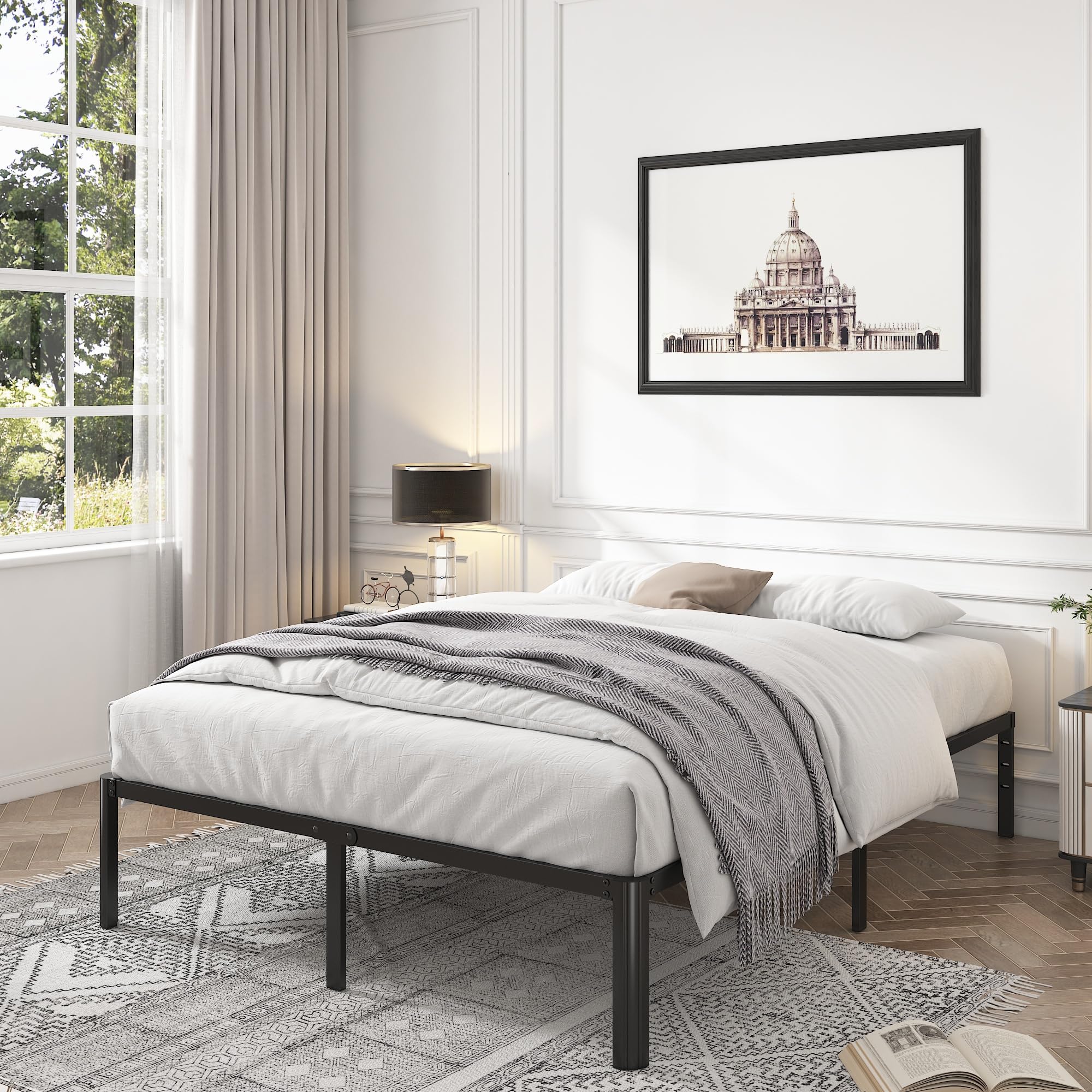 Vehowy King Size Bed Frame,18 Inch Heavy Duty Platform Bed Frame with Round Corner Edge Legs/No Box Spring Needed/Noise Free/Steel Slat Support/Easy Assembly