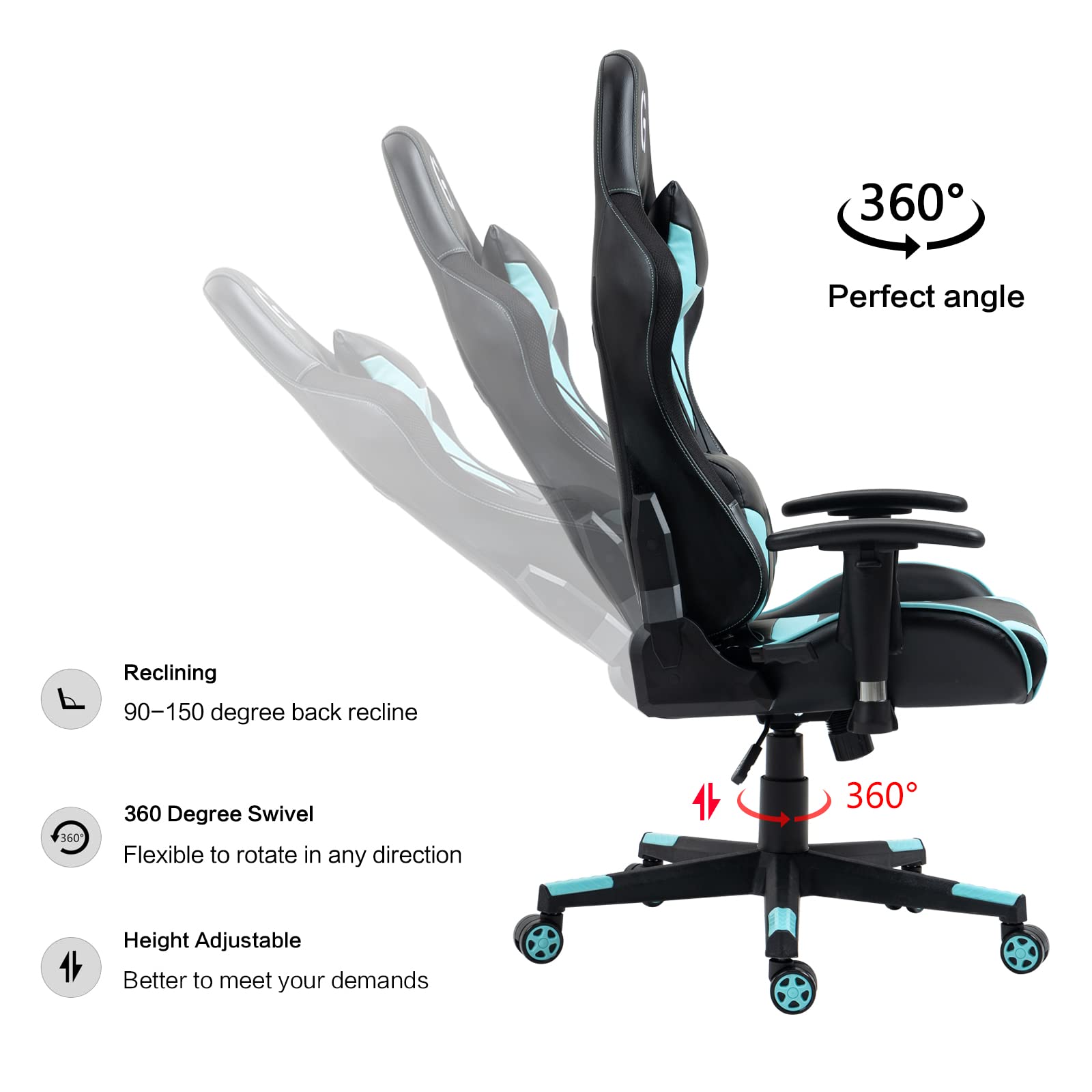 Gaming Chair with LED RGB Lights Ergonomic Office Computer Desk Chair Swivel Recliner, Black Red