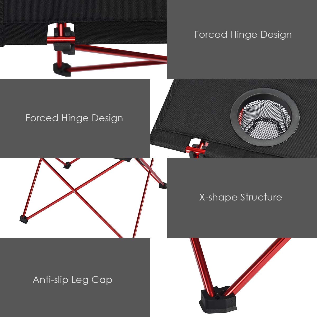 Goplus Portable Camping Table, Lightweight Folding Table with Cup Holders and Carrying Bag, Aluminum Picnic Table Suitable for Camping, Picnic, Outdoor, BBQ, Home