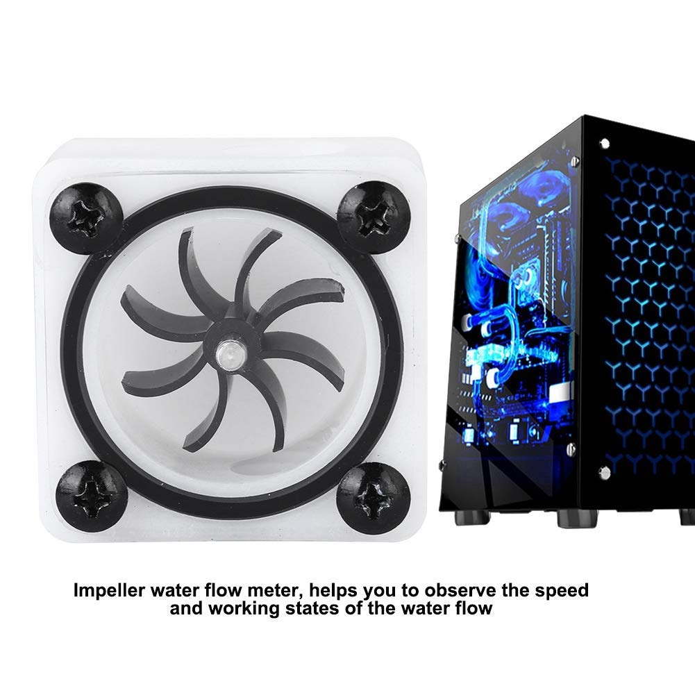 G1/4 Thread Revolving Speed Water Cooling POM Acrylic Material Impeller Water Flow Meter Indicator with Silicone Sealing Ring, for PC Water Cooling System(2 Way)