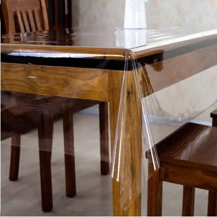 Golden Linens LLC 2.2 mm Thick Clear Plastic Transparent Tablecloth Protector Water Proof Heavy Duty Easy Clean, Long Lasting Kitchen Dinning Table, Family Gathering Party Holidays (60" X 90")