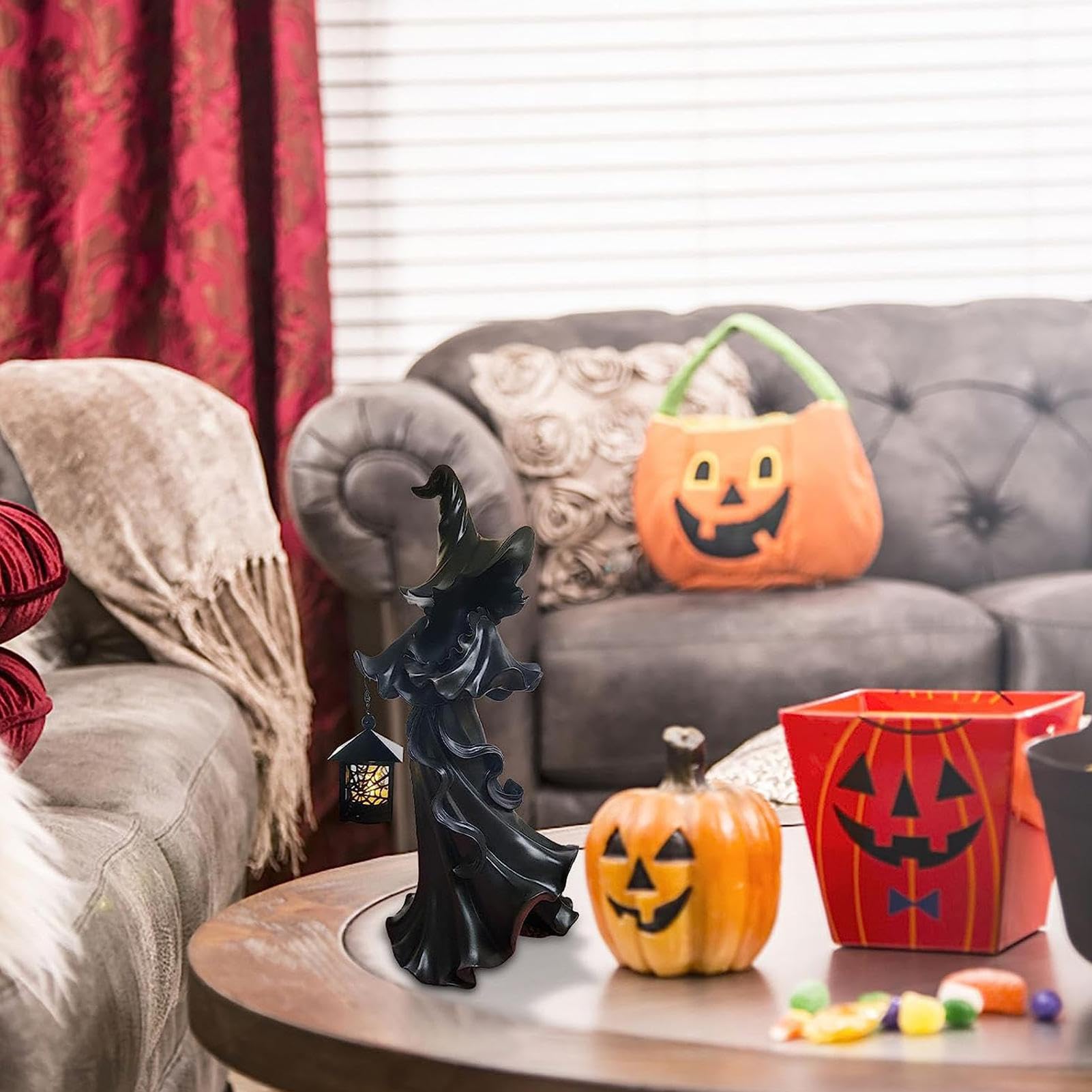 HEGZA Ghost Lantern Statue, 10cm Halloween Garland, Cracker Barrel Ghost Witch Messengers with Lantern, Scary Resin Sculpture Usable for Halloween, Thanksgiving, Christmas, Wedding