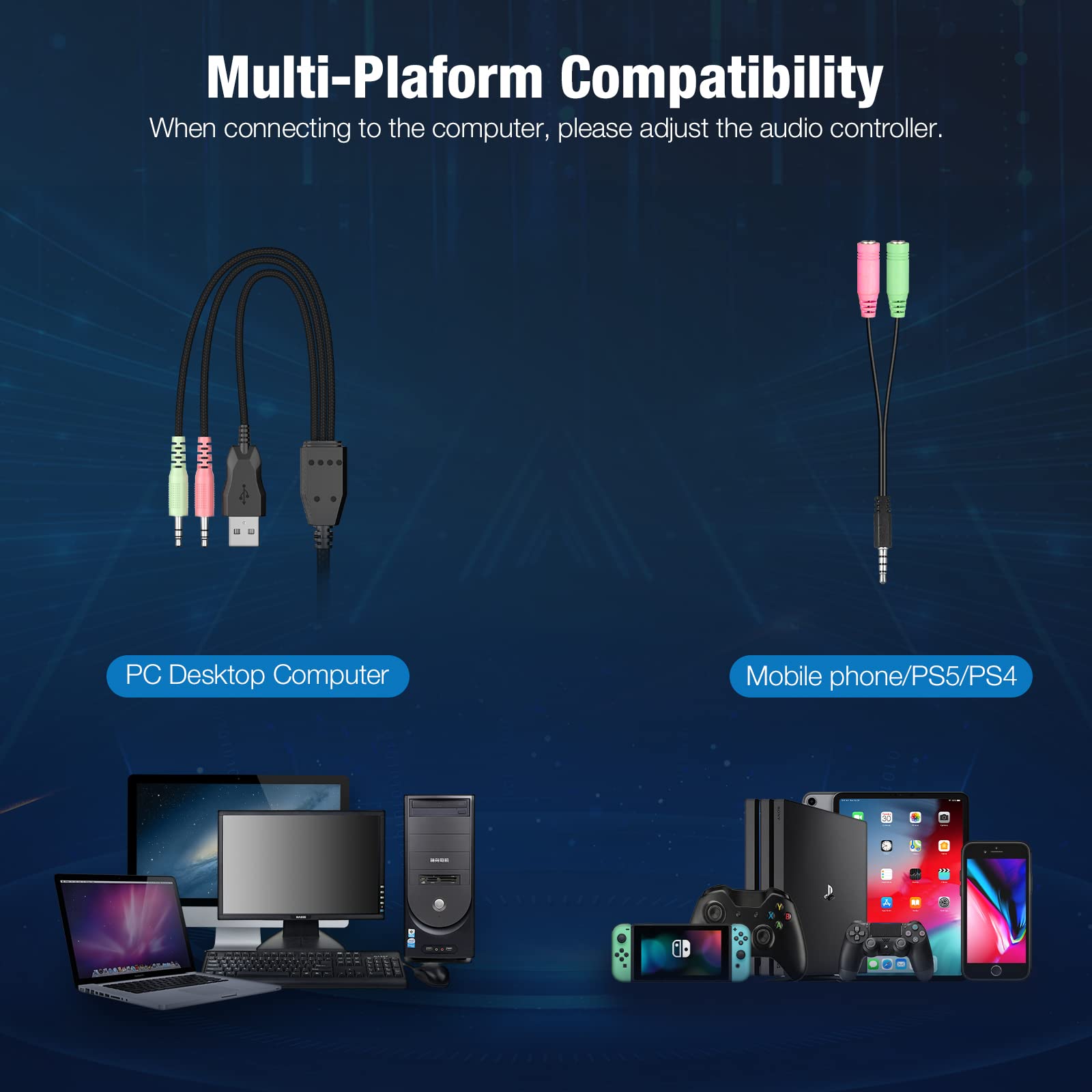 Gaming Headset with Microphone, MUINE Gaming Headset for Xbox One Ps4, Ps5, Playstation, PC, Mobile, Switch, with 3.5mm Audio Jack Noise Cancelling Mic Soft Memory Earmuffs RGB Light Headsets