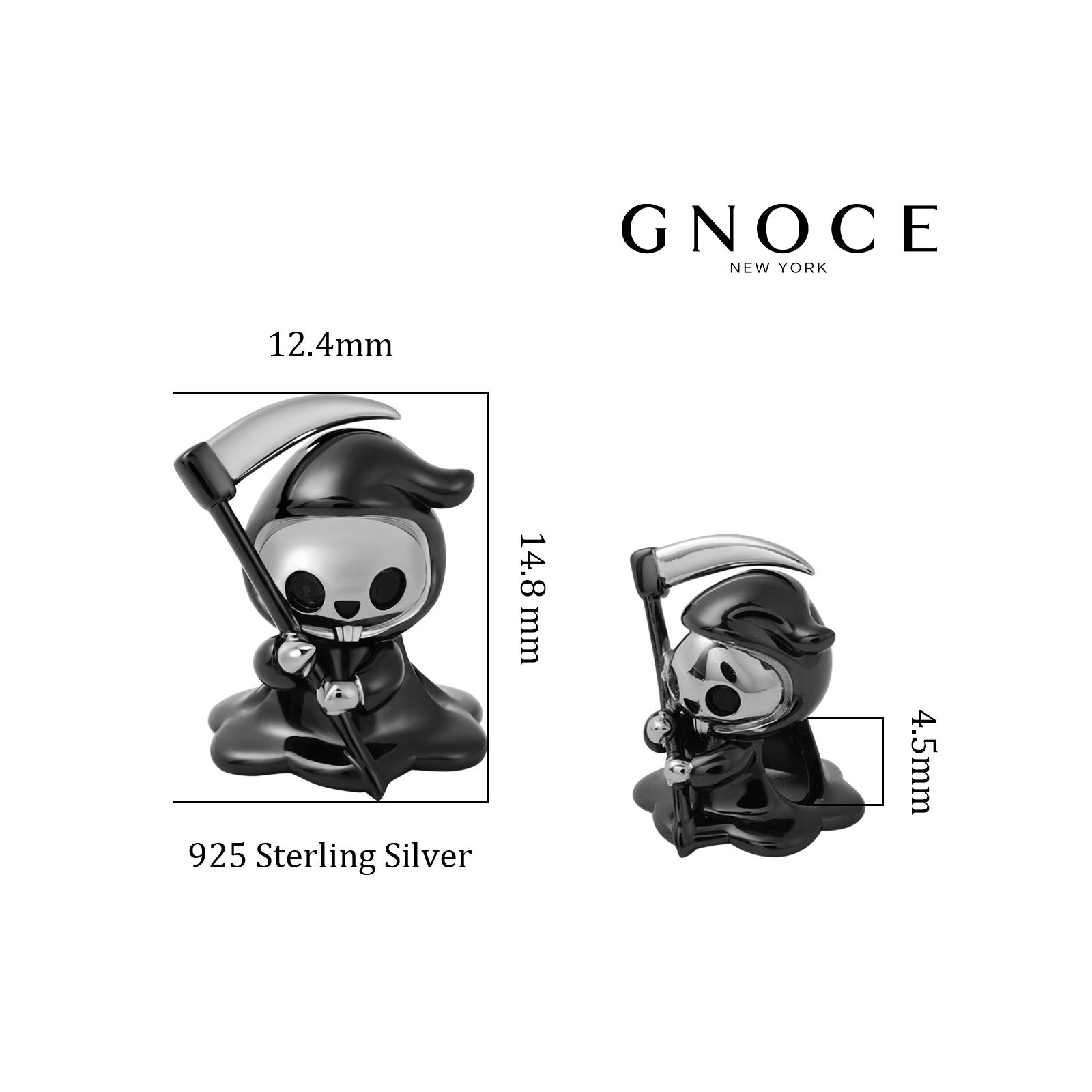 GNOCE Little Ghost Charm Bead Sterling Silver Black Plated Charm Fit Bracelet/Necklace For Women Wife