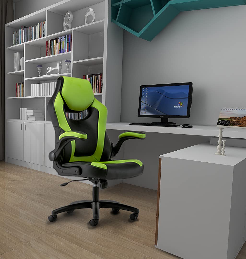 Gaming Chair Executive Computer Office Desk Chair 360°Swivel Flip-up Arms Ergonomic for Lumbar Support