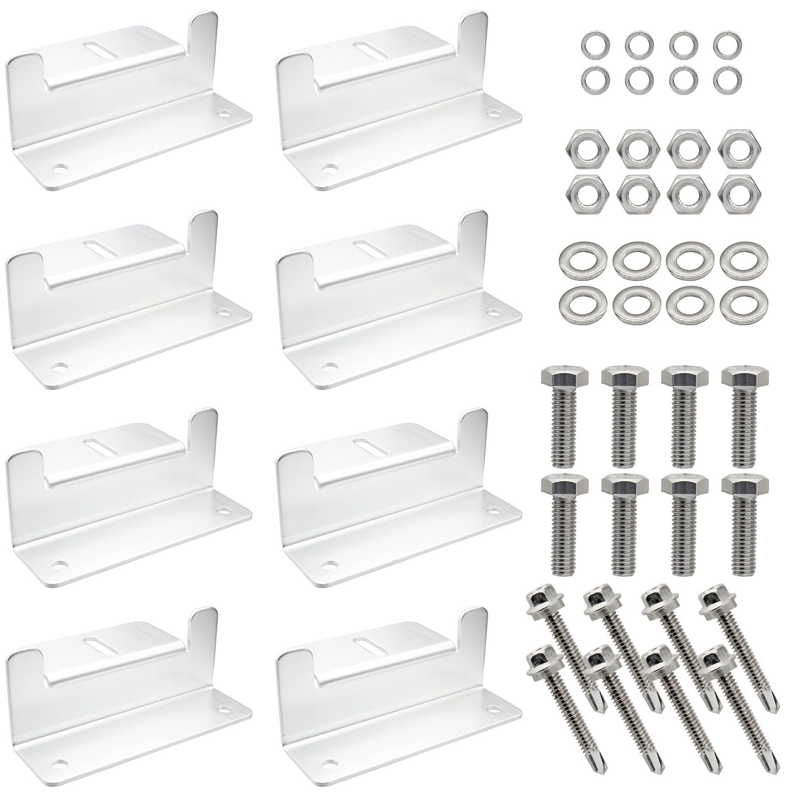 HARSKIYER 8pcs Silver Solar Panel Mounting Z Brackets, Aluminum Alloy Solar Connector Monocrystalline Solar Panel with Nuts and Bolts for RV Camper Boats Yachts Off Gird Roof Installation