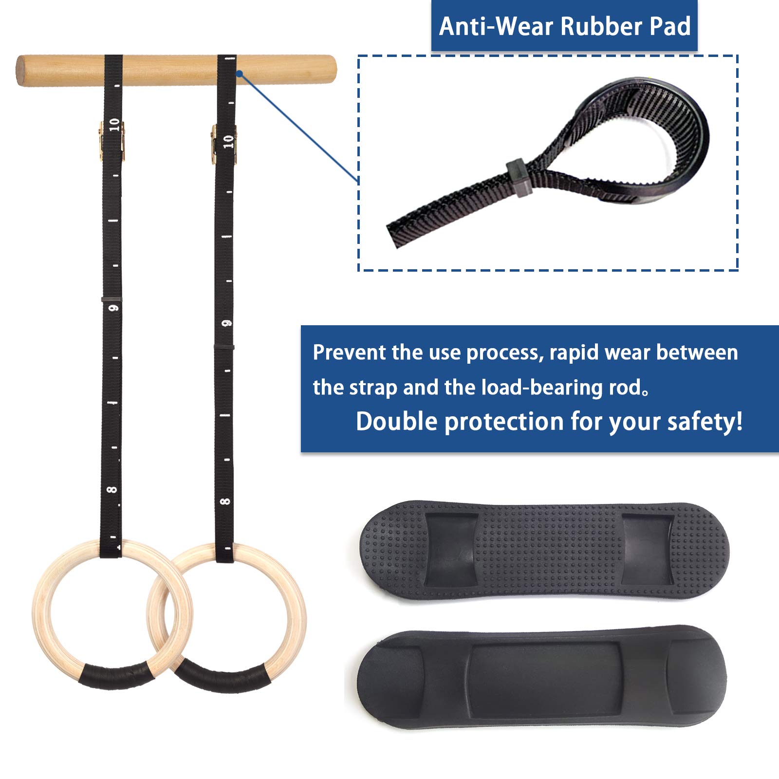 GoorangeSy Gymnastics Rings Hangboard Rock Climbing, Wooden Olympic Rings 1000lbs Climbing Hangboard with Adjustable 15ft Long Straps, for Body Strength Fingerboard Climbing Training (32MM Set)