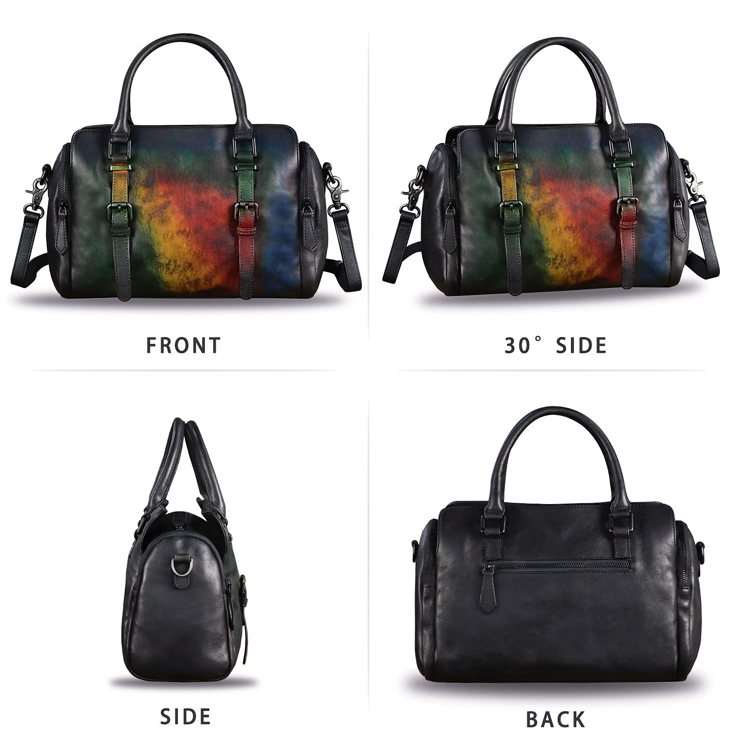 Genuine Leather Satchel Purse for Women Retro Cowhide Handmade Top Handle Handbag Designer Crossbody Bag Purse (Multicolor)