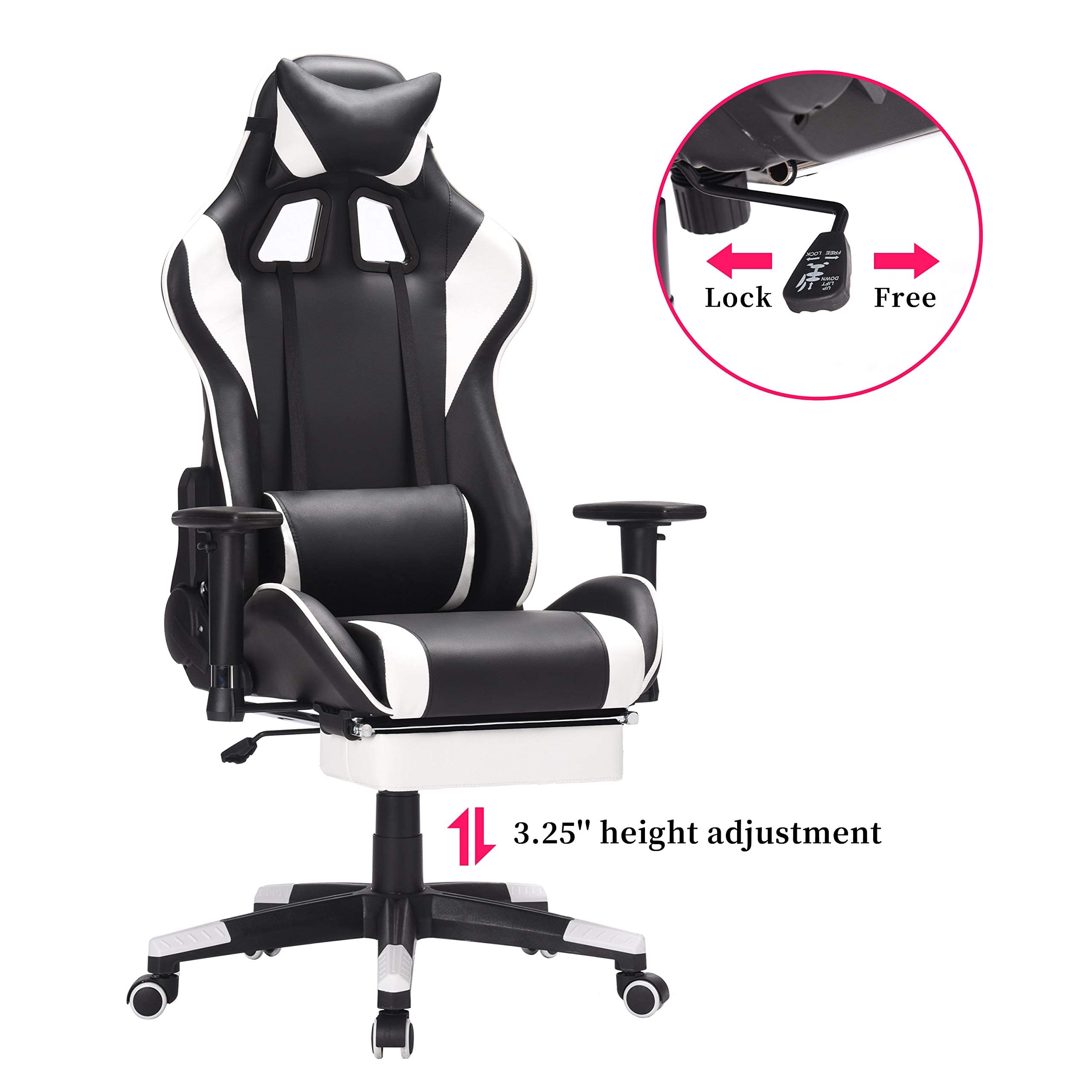 Gaming Chair with Footrest Gamer Chair Computer Chair Massage Gaming Chairs High Back Ergonomic Adjustable Office Chair with Headrest and Lumbar Support (Pink)