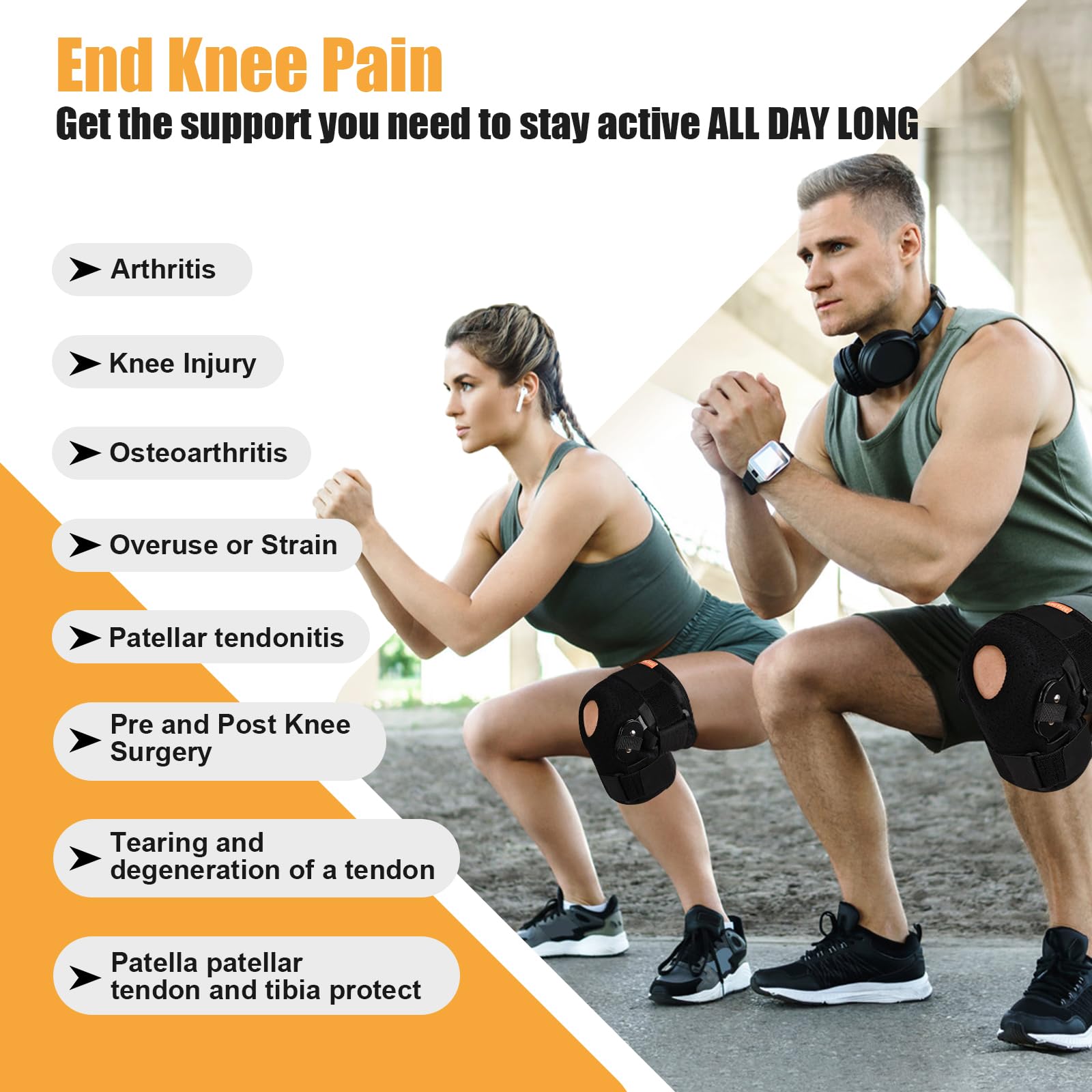 Hinged Knee Brace, Adjustable Knee Support Wrap for Men and Women, Pain Relief Swelling and Inflammation, Patellar Tendon Support Sleeve for Helping Relieve Strains, Sprains, ACL, MCL Injuries