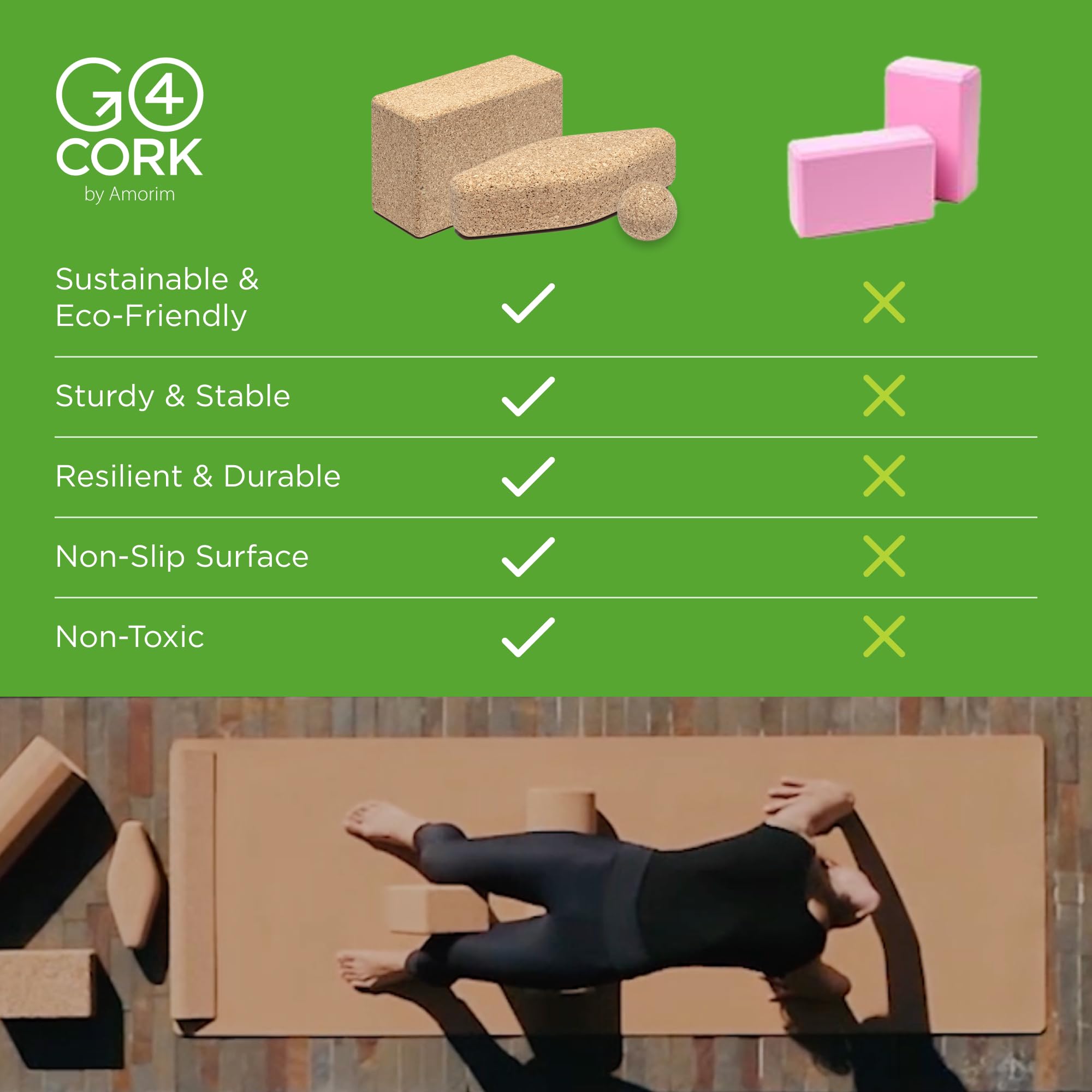 Go4Cork Smooth Cork Yoga Roller and Massage Roller for Massage, Stretching, Tension Relief & More | Non-Slip, Durable, Hypoallergenic & Sustainable Yoga Roller, 18" x 6", (Natural Cork)