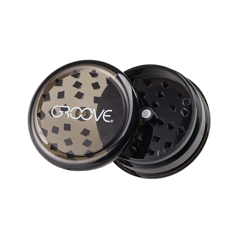 GROOVE Premium Herb Grinder - 2-Piece Acrylic Herb Grinder with Integrated Storage Compartment and Magnetic Closure β Ultra-Sharp Teeth for Smooth Grinding β BPA-Free (Black)