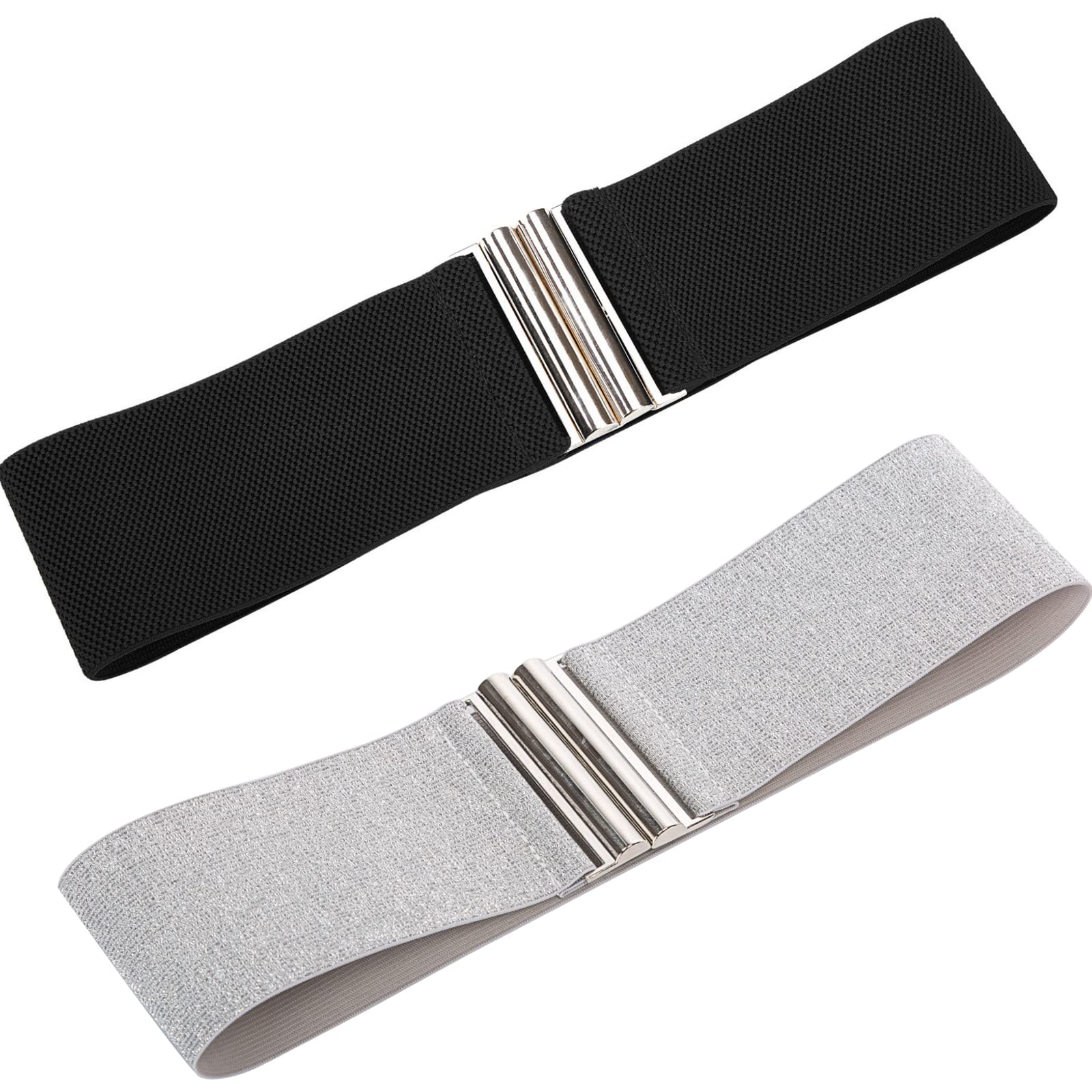 GRACE KARIN Lightweight Stretch Waist Band Buckle Belt for Women Jeans Black Sliver XL