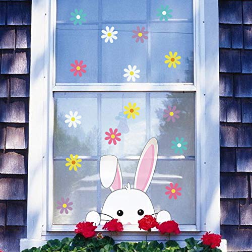 Funny Easter Bunny Stickers Easter Door Decorations Big Easter Egg Stickers for Door Window and Floor Cute & Removable - 7 Sheets
