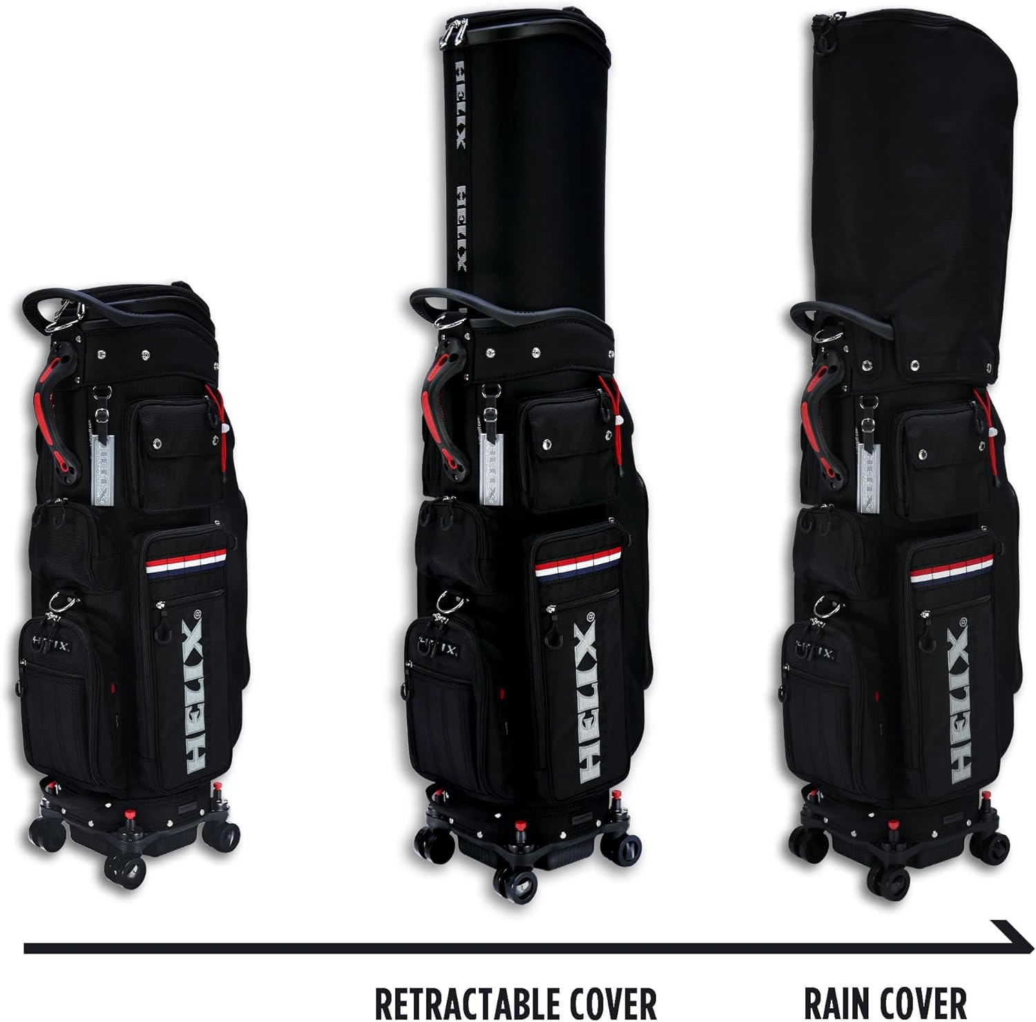 HELIX Golf Cart Bag, Retractable Golf Club Bag with Universal Wheels and Latest Integrated Handgrip. (Navy Black)