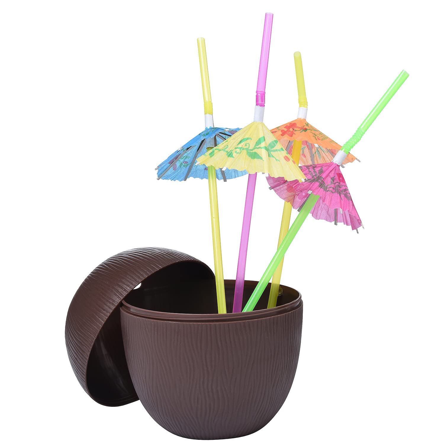 Haundry 18 Coconut Pineapple Cups with 18 Straws, 18 Cocktail Drink Picks, Hawaiian Luau Tiki and Beach Theme Party Decorations for Kids and Adults