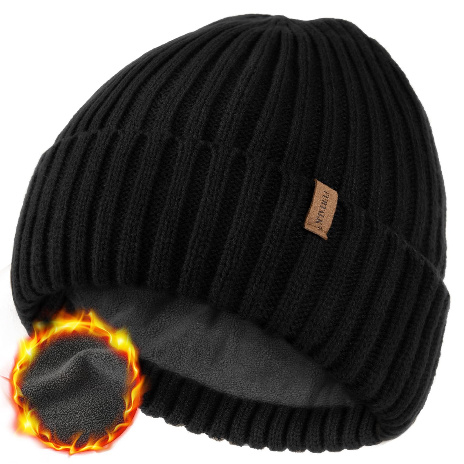 FURTALK Women Men Beanie Warm Winter Hats Acrylic Knit Cuffed Beanie Daily Beanie Hat Unisex Plain Skull Cap Black¡
