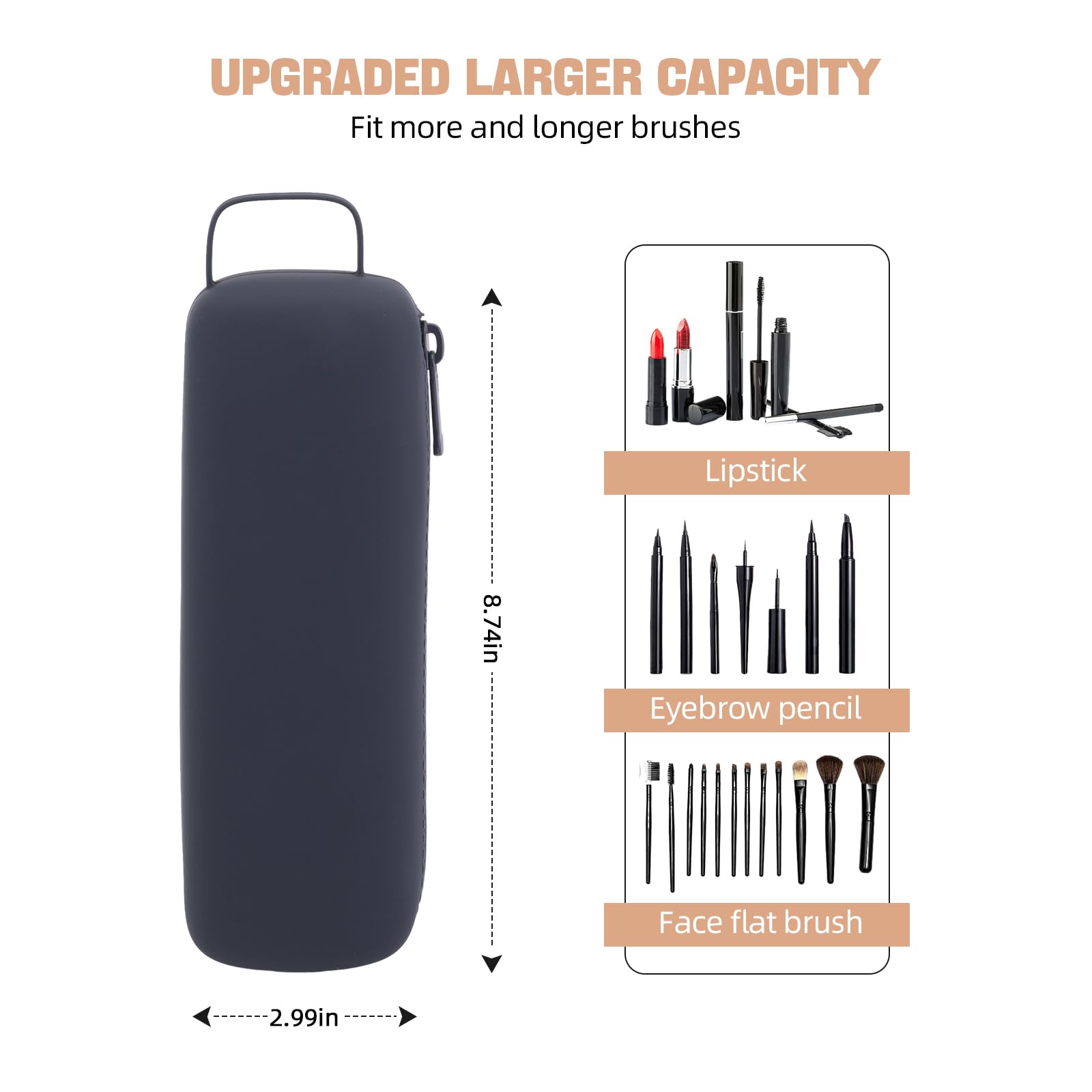Frimon Silicone Makeup Brush Holder Travel Cosmetic Bag,Make Up Organizer Bag Case with Zipper for Travel,Toiletry,Makeup Tools