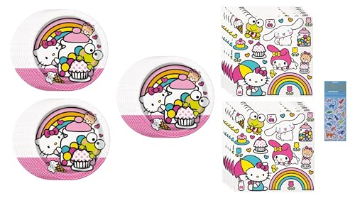 Hello Kitty Birthday Party Supplies Bundle includes 24 Dessert Cake Paper Plates and 32 Napkins (Bundle for 24)