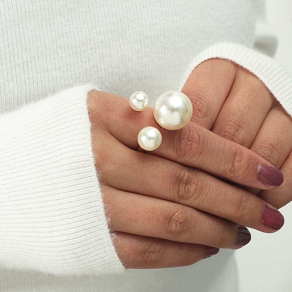 GUAFEIH Women Fashion White Pearl Opening Adjustable Ring Imitation Pearl Opening Ring Christmas Valentine's Day Gift