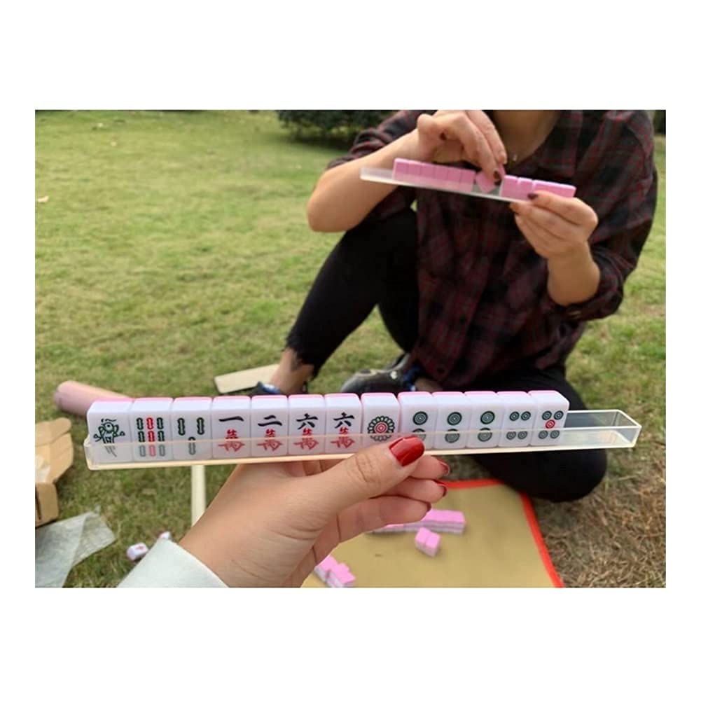 inBEKEA Mahjong Sets Chinese Chinese Mahjong Game Set with Foldable Table, Mah Jongg Set Full Size for Chinese Style Game Play, Pink Mah Jongg Set