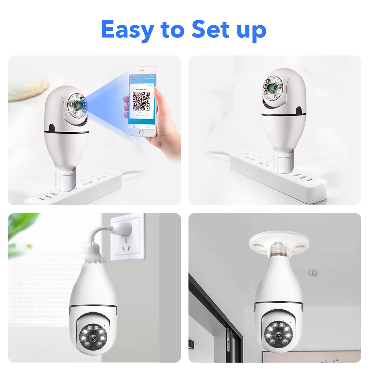 Light Bulb Security Camera, 1080P 2.4G&5G WiFi Security Camera, 355° Motion Detection Night Vision Light Socket Security Camera