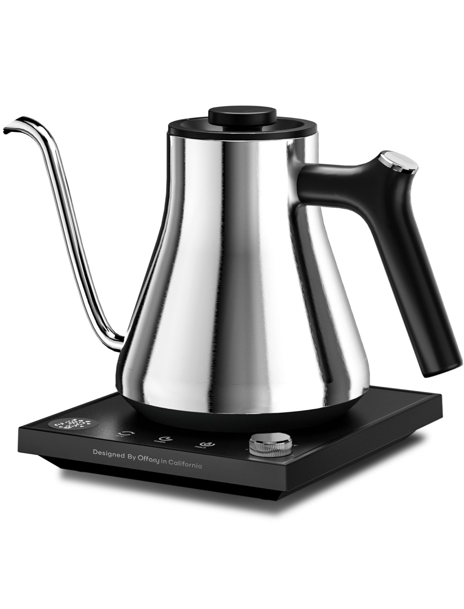 Gooseneck Electric Kettle, Offacy Pour Over Tea Kettles with LED Screen, ±1℉ Temperature Control, Full 304 Stainless Steel, Quick Heating, 6.8mm V-Shaped Spout, Hot Water Boiler, 0.9L (Silver)