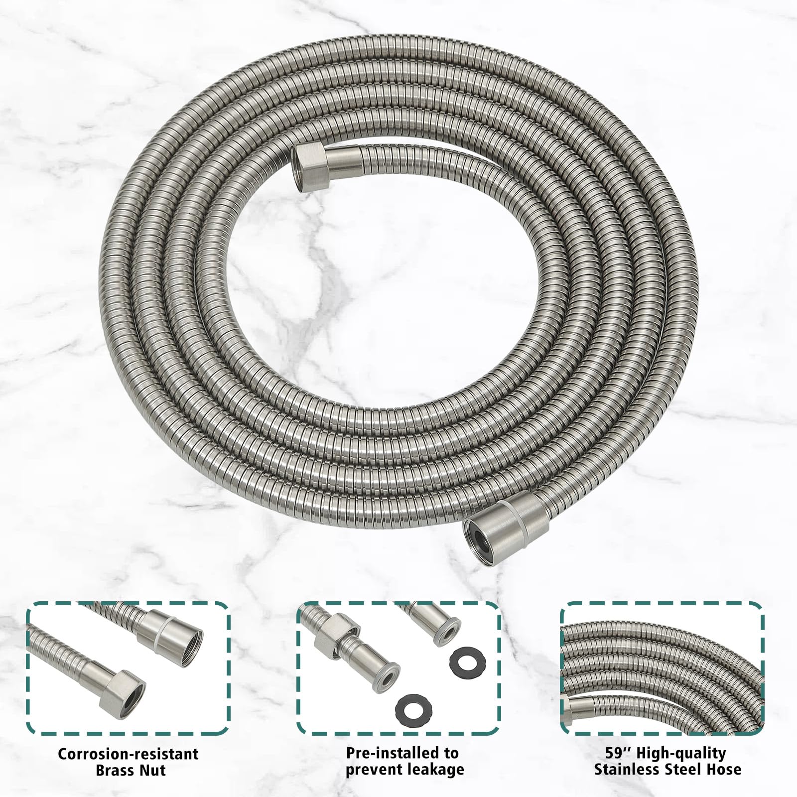 Homipro Chrome Brass 2 In 1 Function High Flow Handheld Shower Head Set High Pressure 7 Inch Chrome Finish Shower Head Sprayer Hand Shower Wand with 59 Inch Hose, Bracket