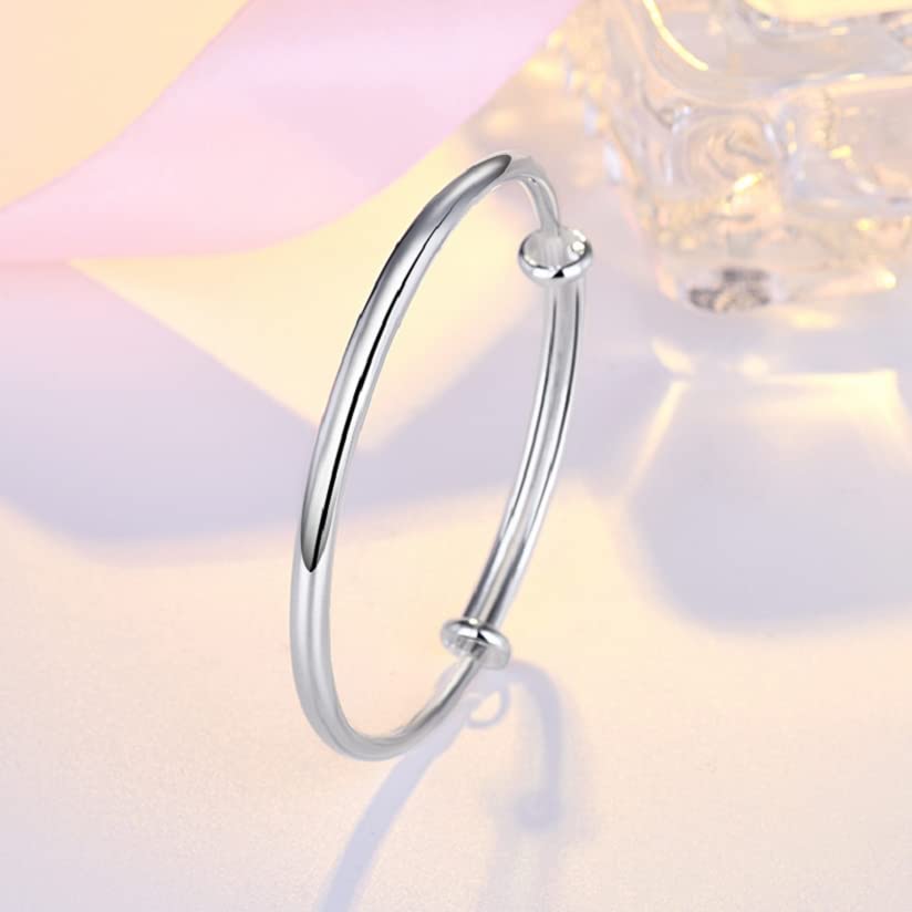 Harlorki Women Lady's 925 Silver Plated Simple Fashion Adjustable Wrist Bangle Cuff Bracelet
