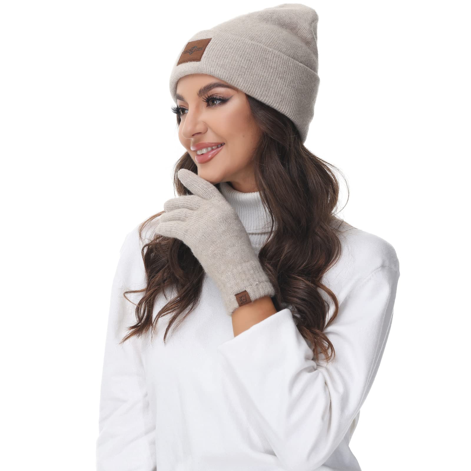 Golden Scute Knit Beanie for Women Men, Slouchy Cable Beanie with Fleece Lining Warm Winter Hat Soft Unisex Skull Cap Khaki