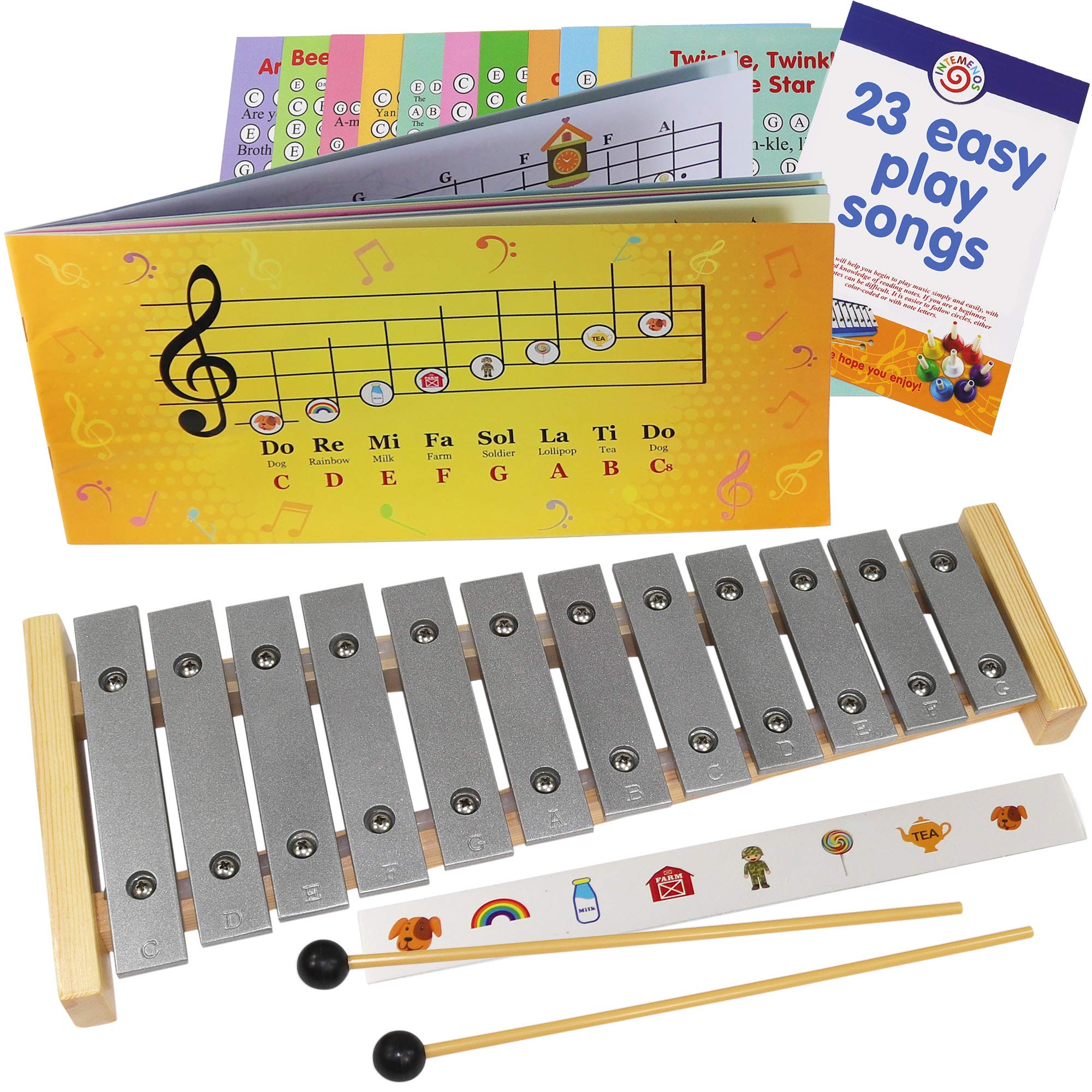 Glockenspiel 12 Note - Play-by-Picture Xylophone with Sheet Music Book - 34 Easy Play Songs