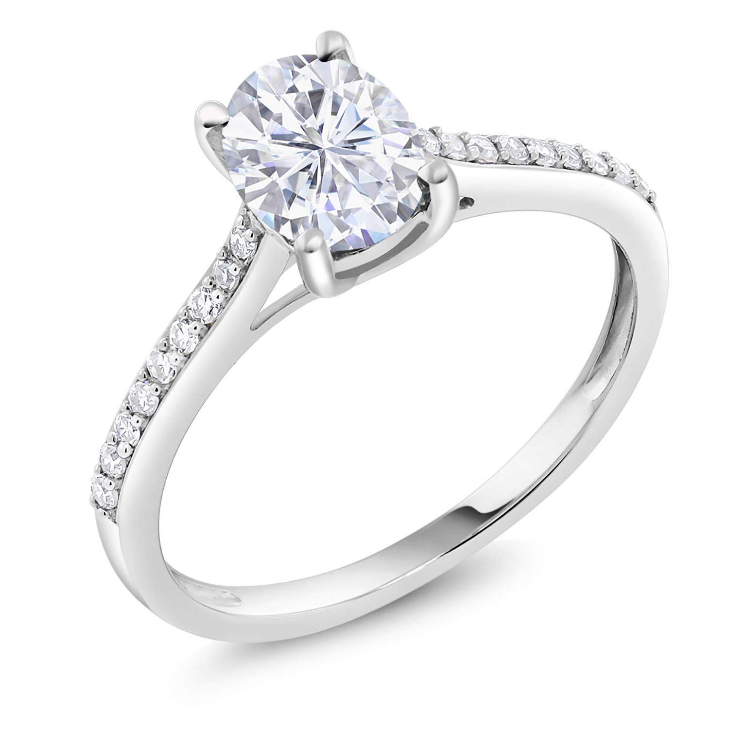 Gem Stone King 10K White Gold Gemstone Birthstone and White Diamond Engagement Ring | Oval 8X6MM | Wedding Anniversary Promise Ring For Women | Available In Size 5, 6, 7, 8, 9