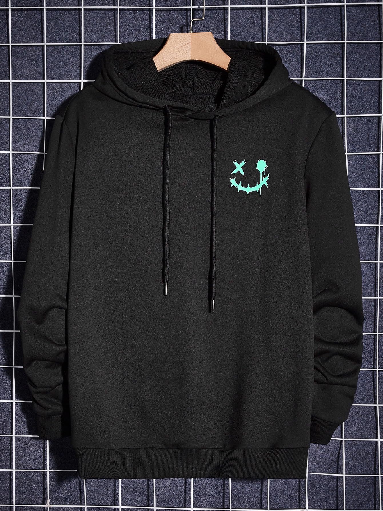 GORGLITTER Men's Bear Print Graphic Hoodies Long Sleeve Drawstring Hooded Sweatshirt Pullover Tops Black Large