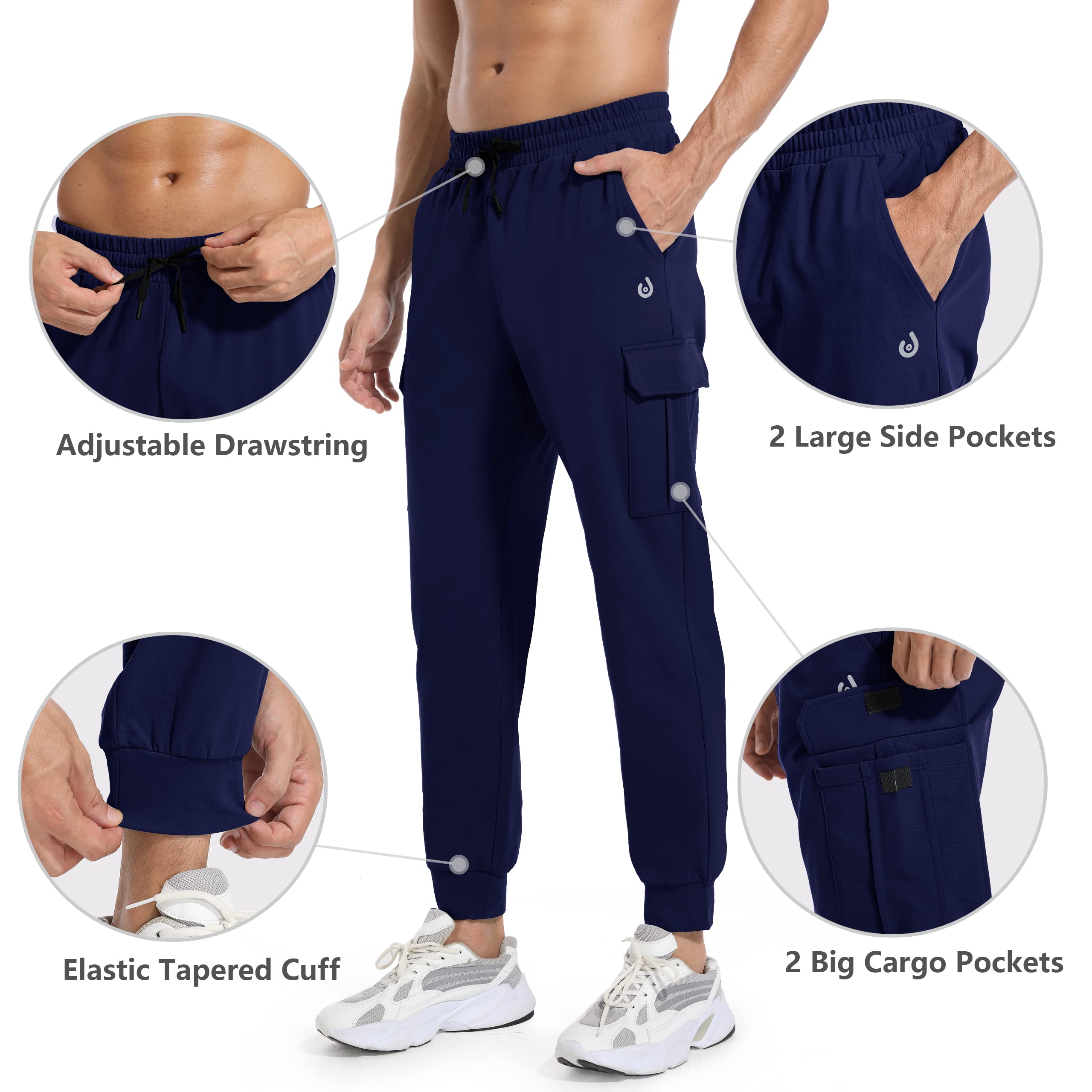 HARTPOR Men's Fleece Lined Sweatpants Water Resistant Joggers Cargo Pants Winter Hiking Athletic Workout Thermal Warm Pants with Pockets, Navy L