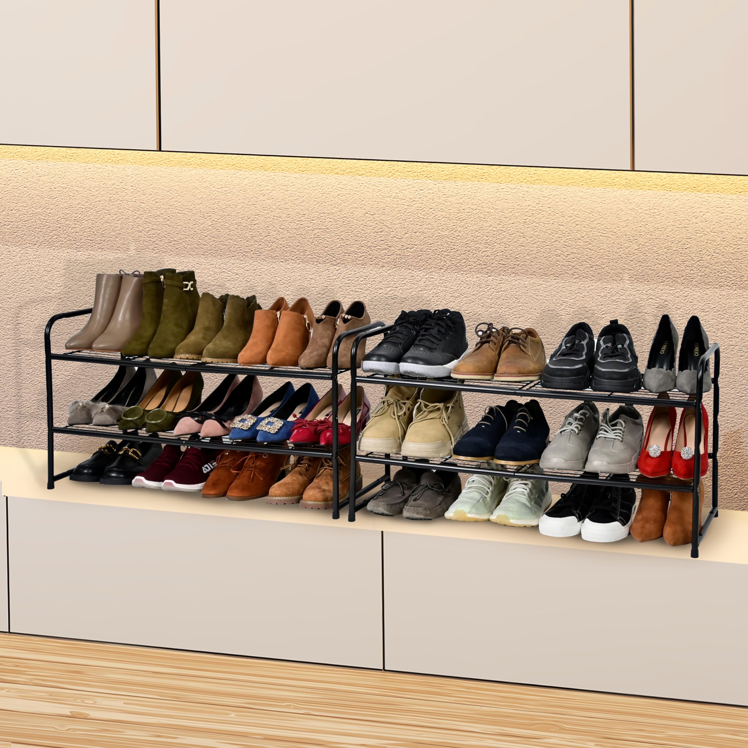 GEORIS 2 Tier Shoe Rack for Closet Stackable Shoe Storage Shelf, Long 32.5" Metal Shoe Organizer for Entryway, White
